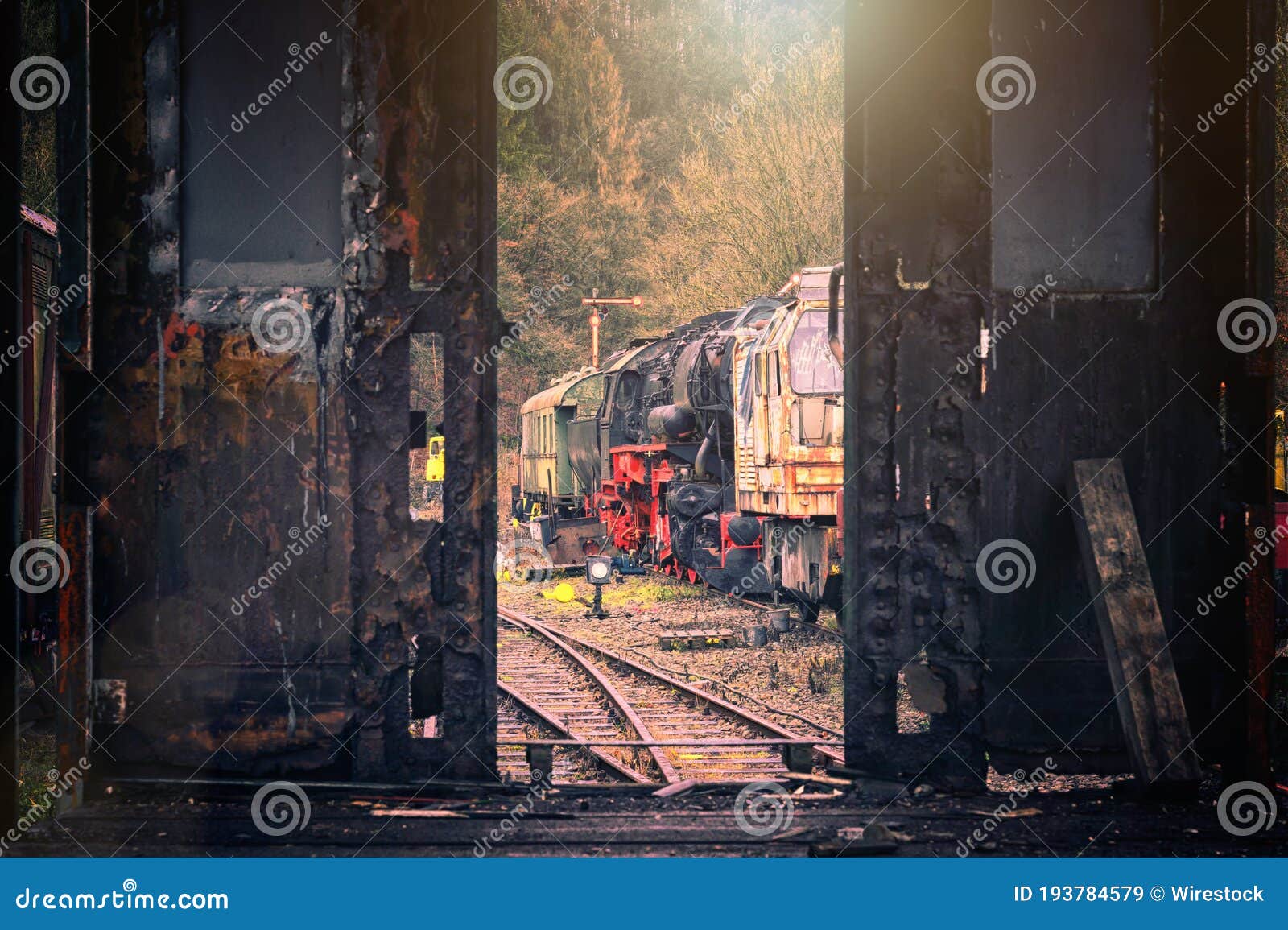 View Inside a Cabin of a Train Looking Outside at the Old Trains ...