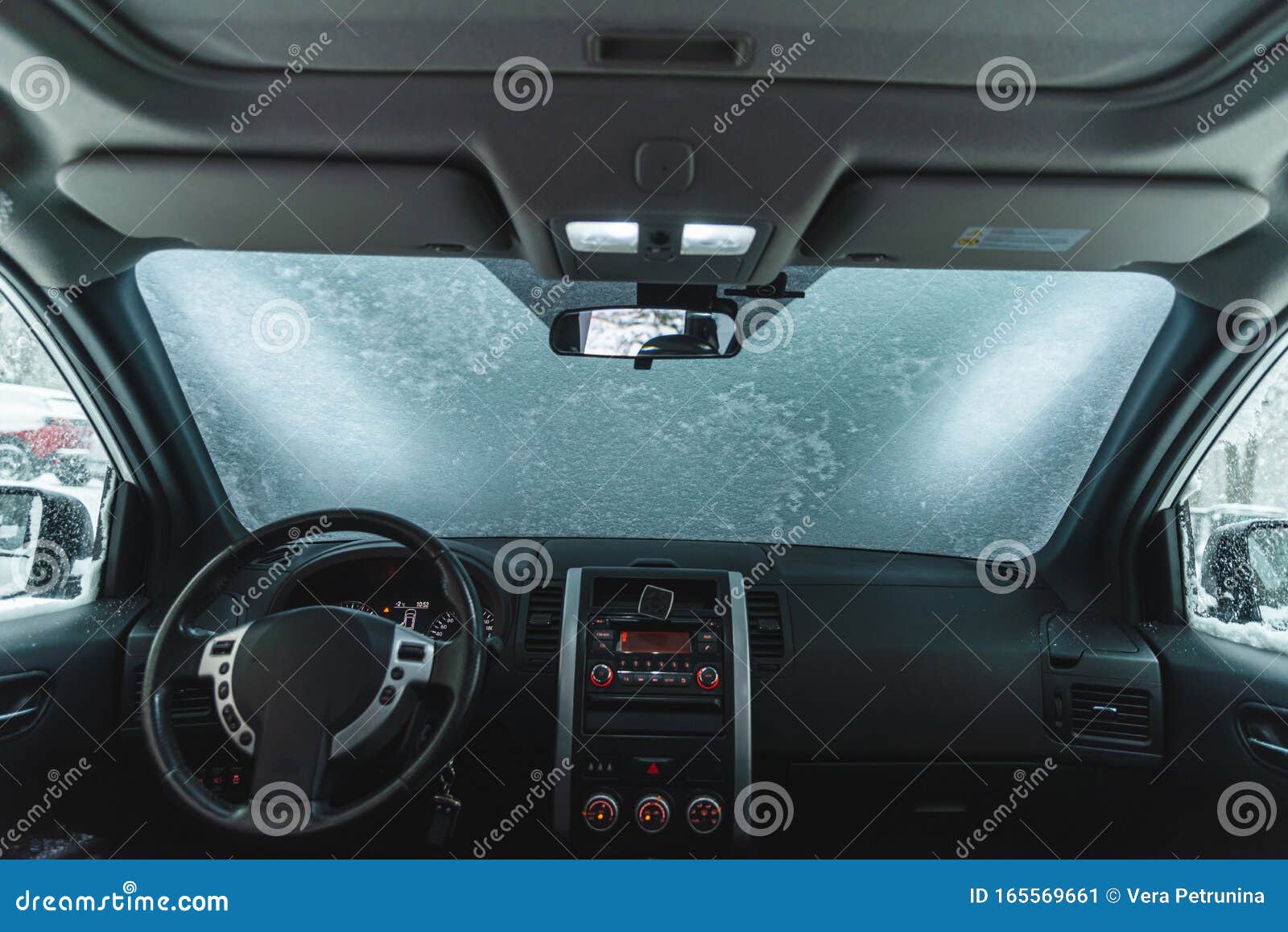 View from Inside of Car Snow at Windshield after Blizzard Stock Image ...