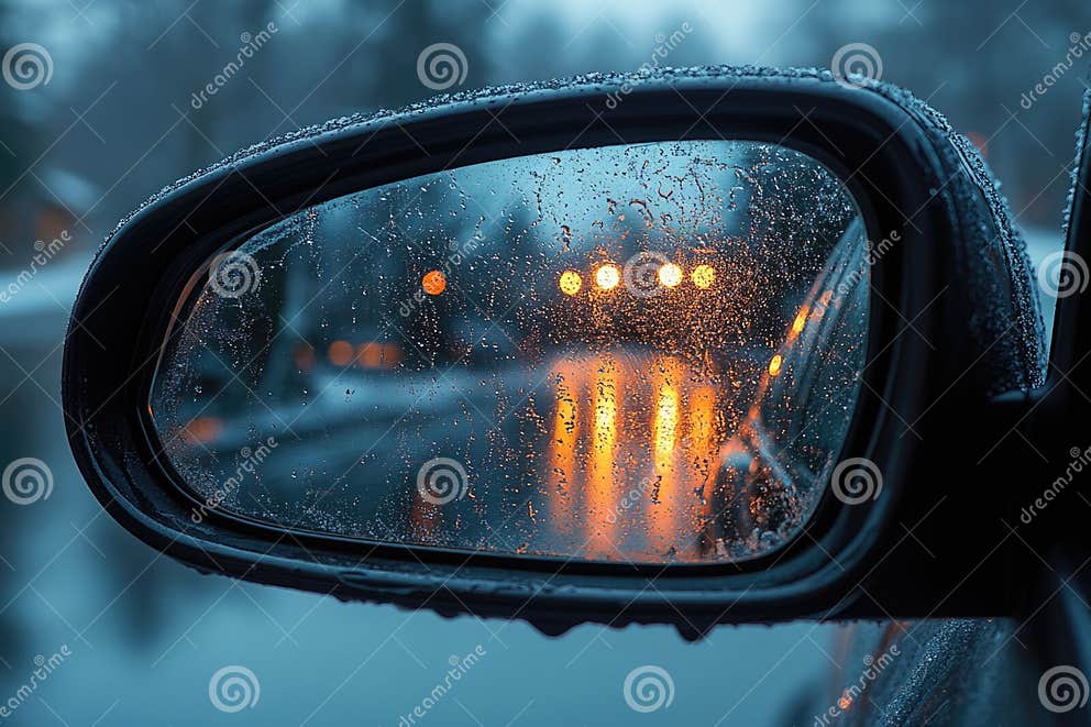 View from Inside Car: Steamy Side Mirror and Stock Illustration ...
