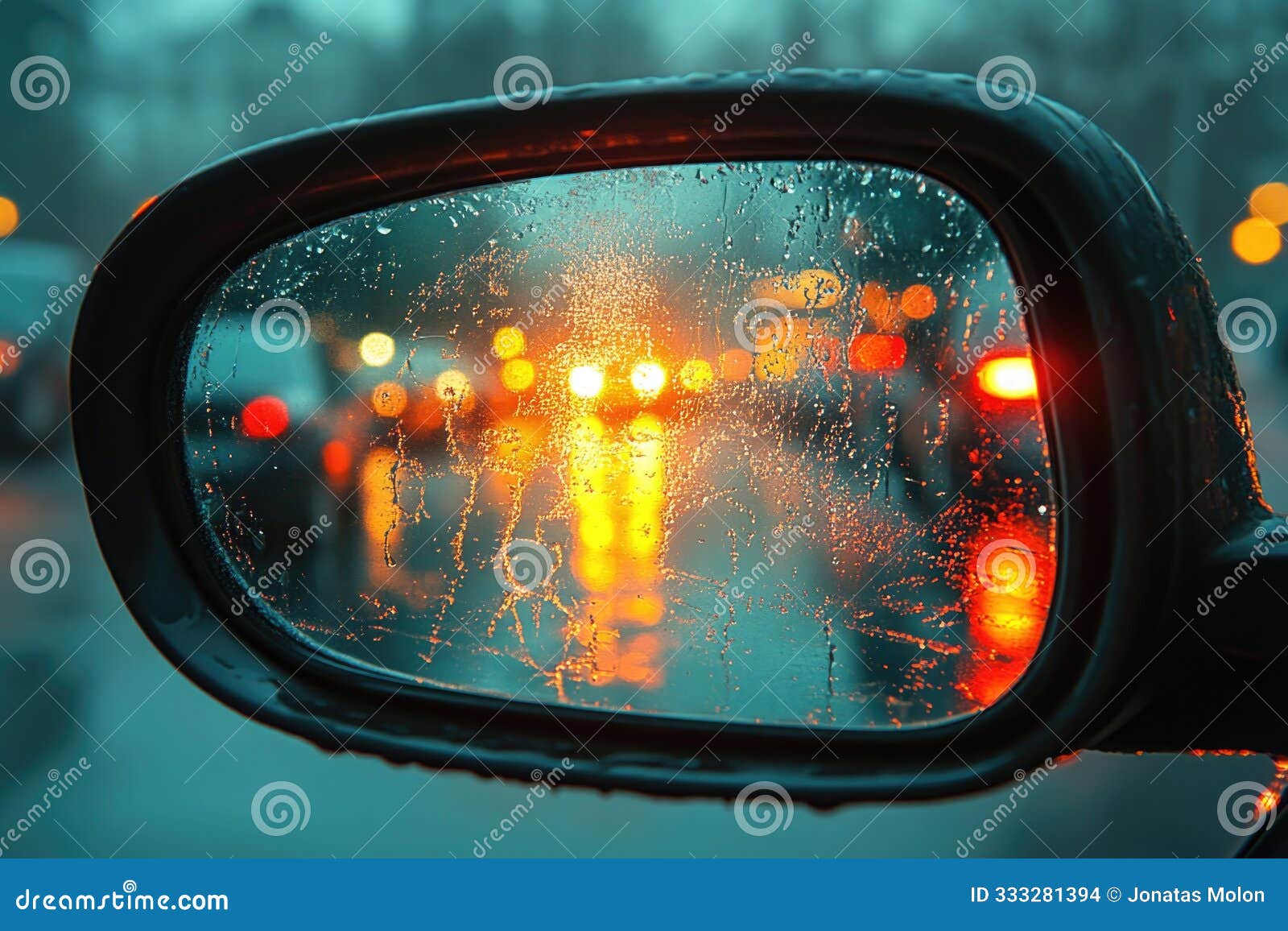 View from Inside Car: Steamy Side Mirror and Stock Illustration ...