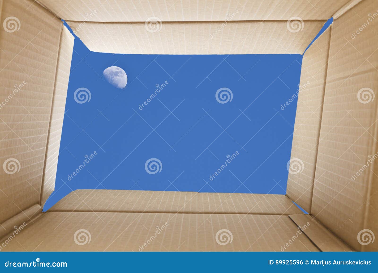 View from Inside a Cardboard Box. Full-moon in the Sky Outside T Stock ...