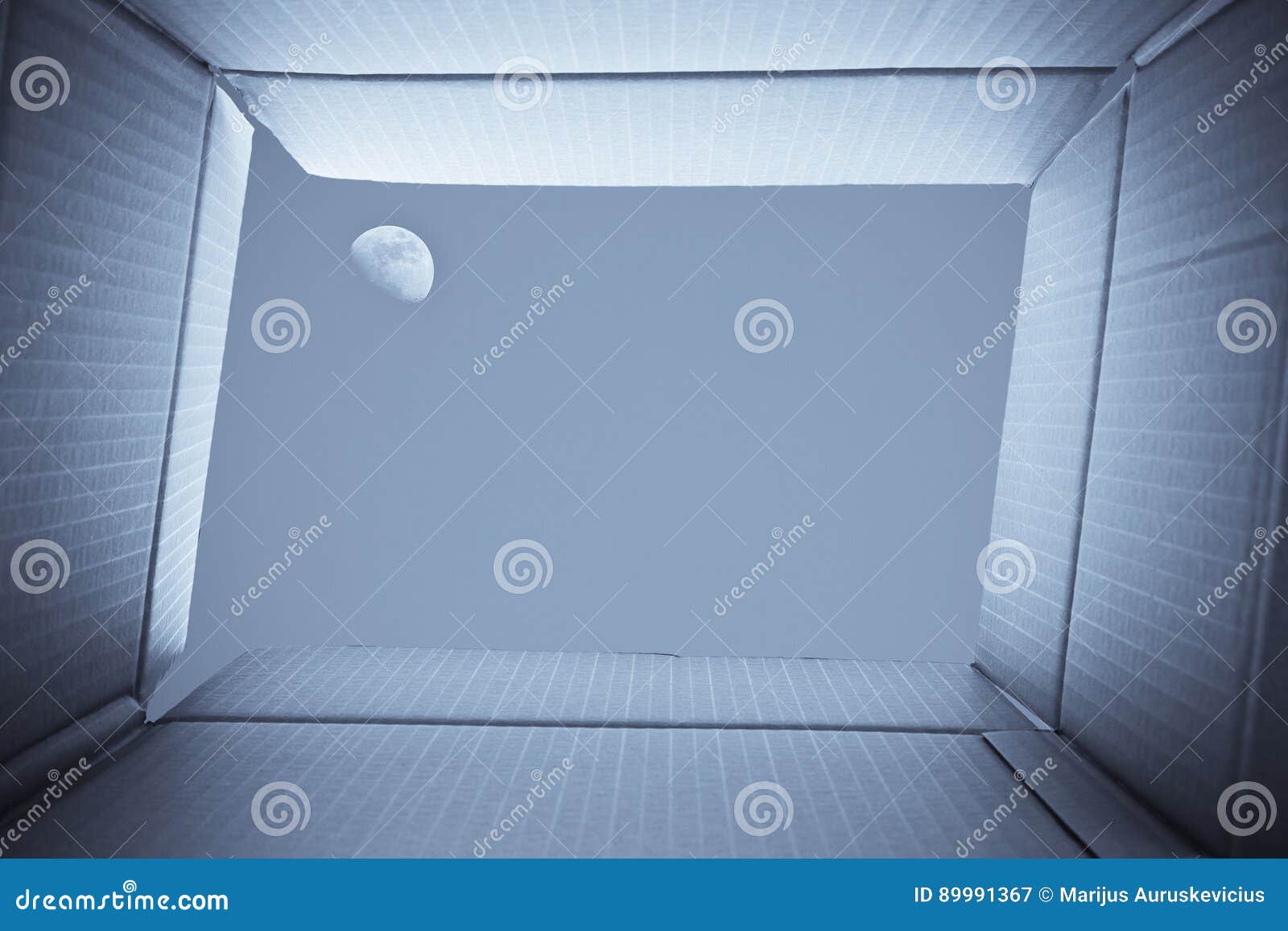 View from Inside a Cardboard Box. Full-moon in the Sky Outside T Stock ...