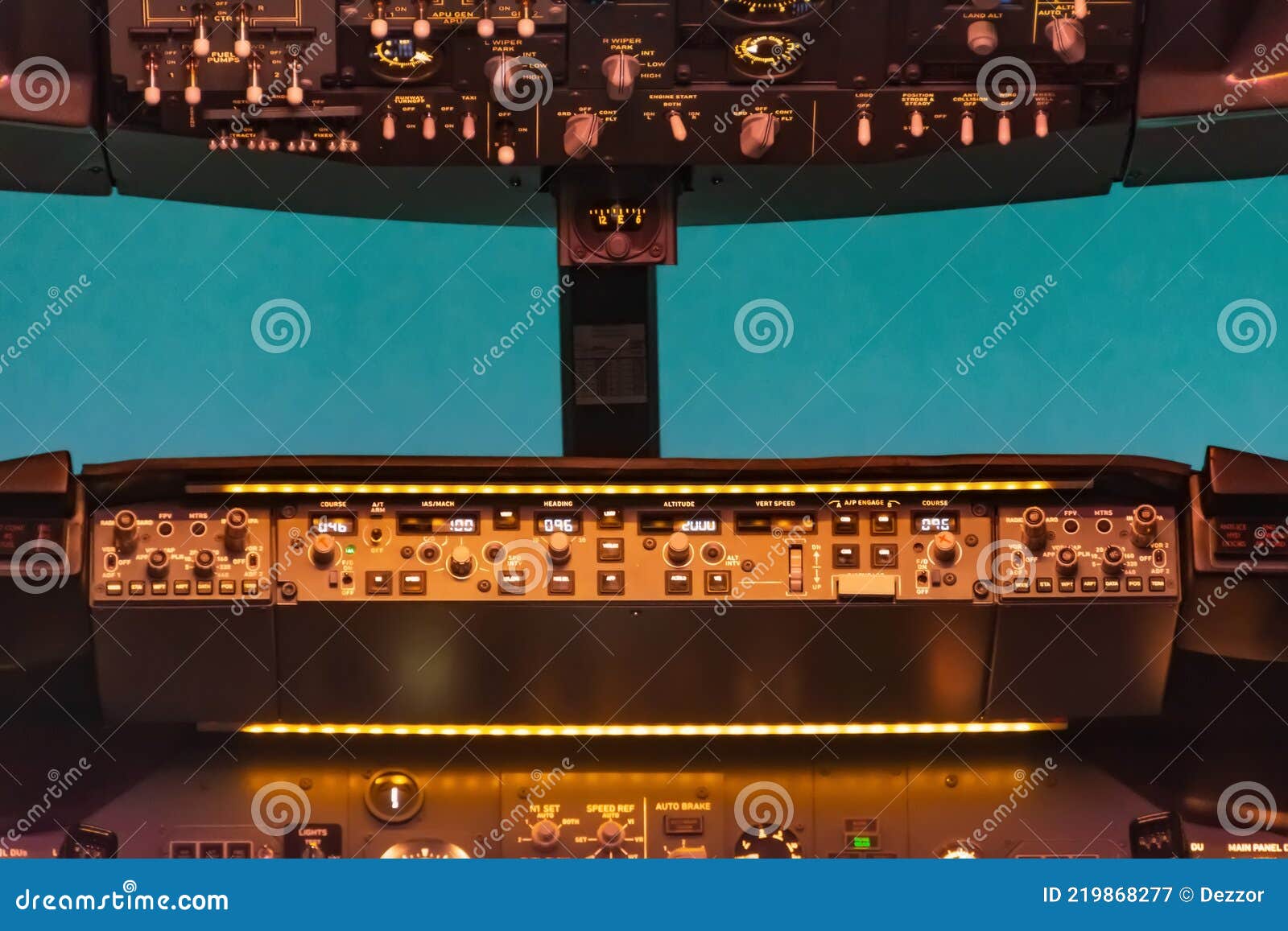 View Inside From The Cockpit Passenger Plane. The Steering Wheel ...