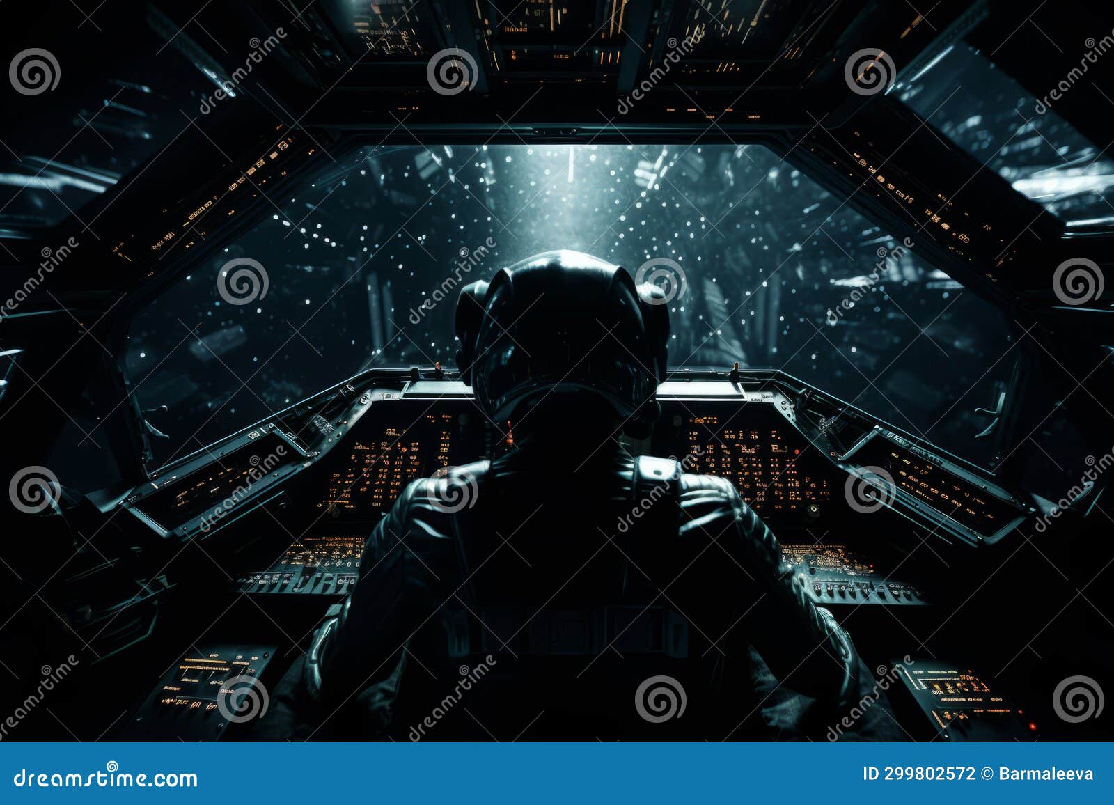 View from Inside the Cockpit of a Space Ship. Black Empty Outer Space ...