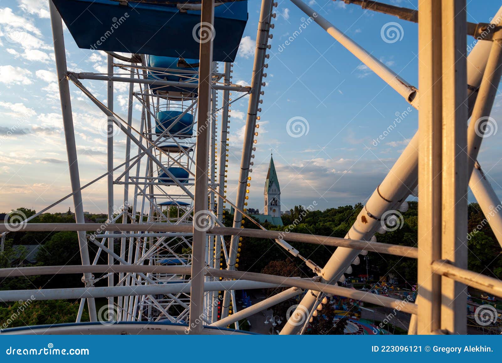 View of Inside of Ferris Wheel View of the Structure with Cabins Stock ...