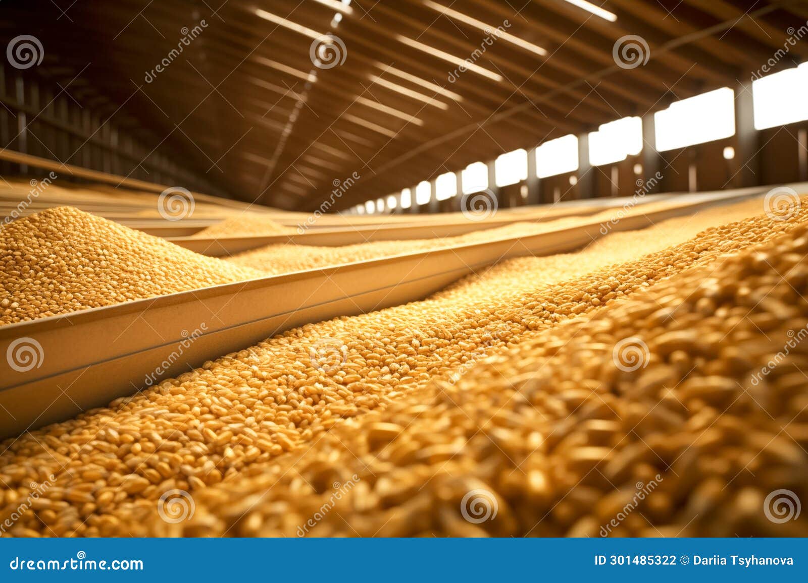 View Inside a Large Drain Corn and Grain Storage Warehouse. Stock ...