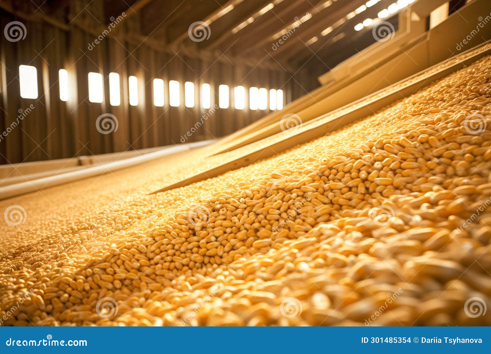 View Inside a Large Drain Corn and Grain Storage Warehouse. Stock ...