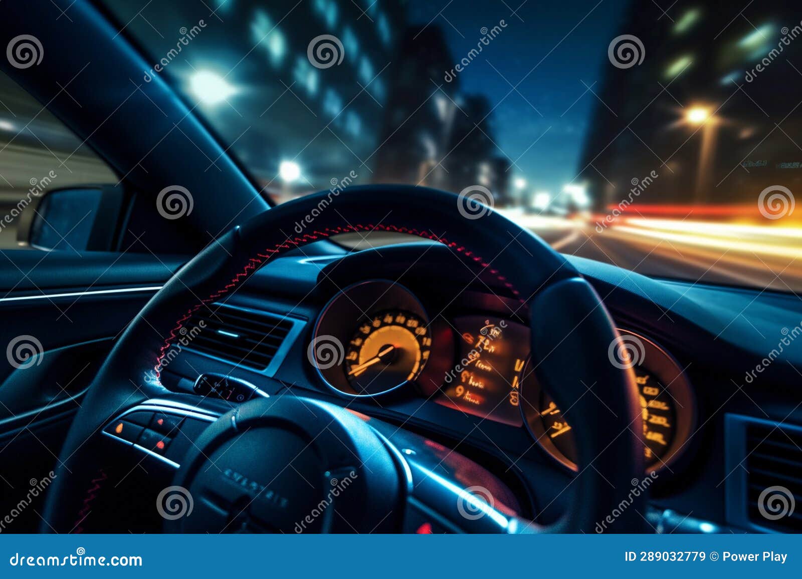 View of the Inside of a Modern Car in the Night. 3d Rendering Stock ...
