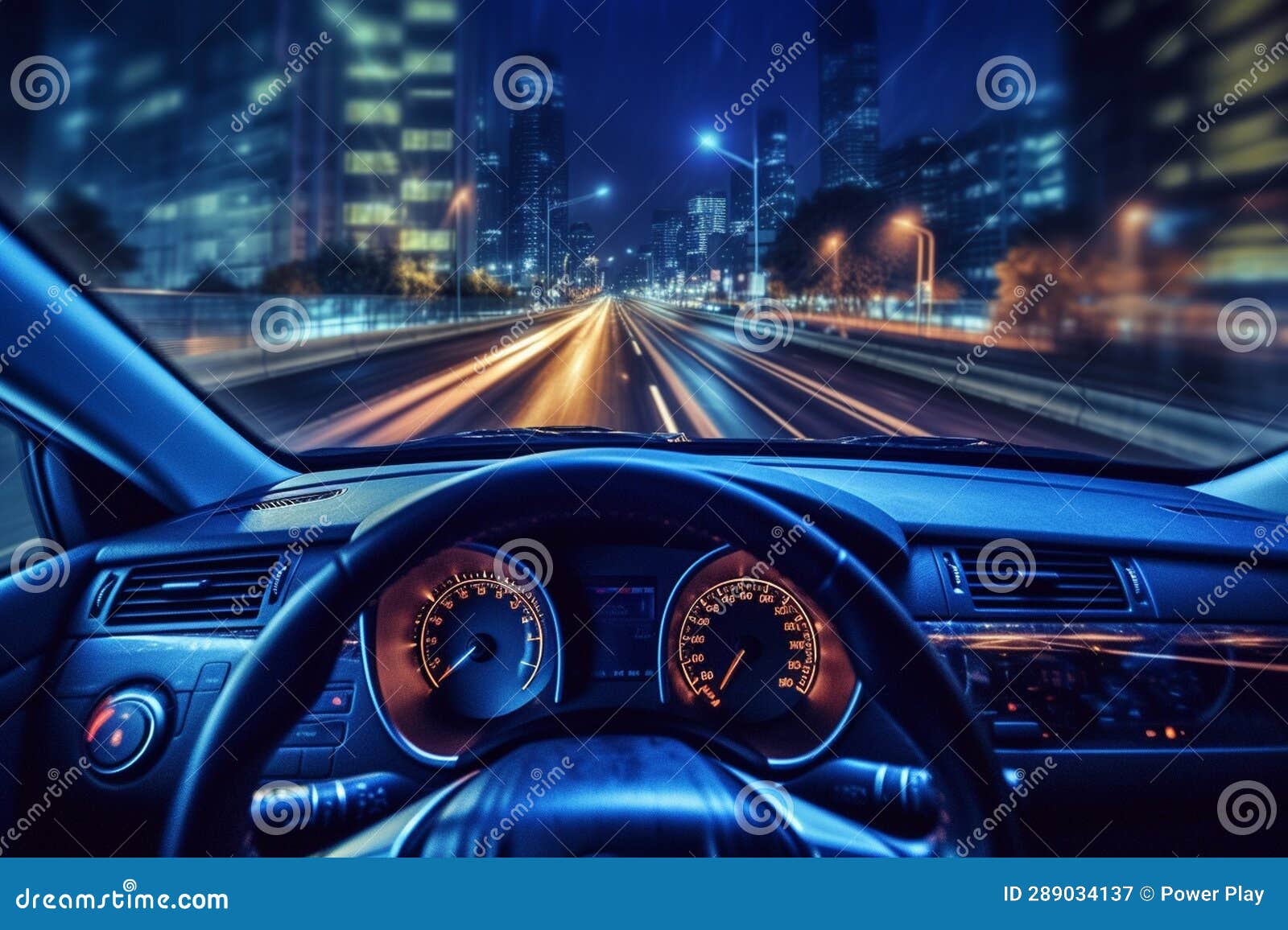 View of the Inside of a Modern Car in the Night. 3d Rendering Stock ...