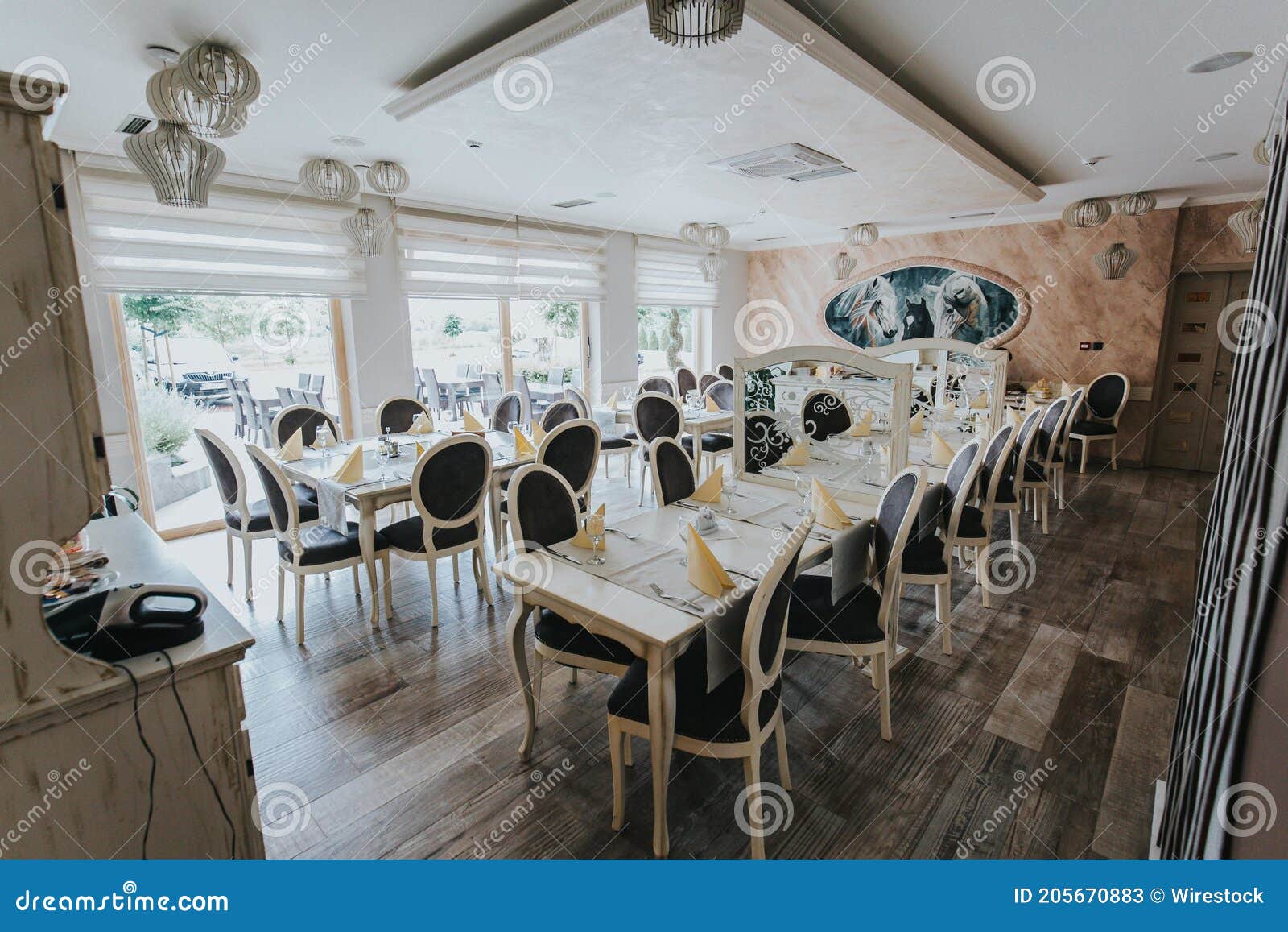 View Inside a Modern Table and Chair Set-up in a Restaurant Stock Image ...