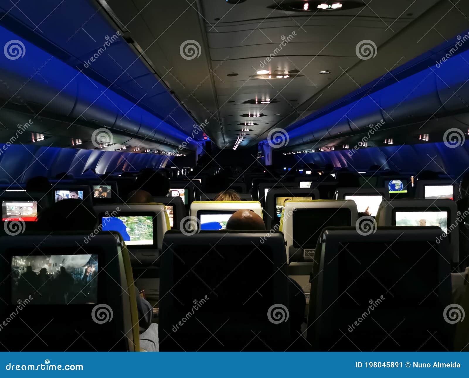 View from Inside the Plane in Mid-flight, Low Lights, with Blue LEDs ...