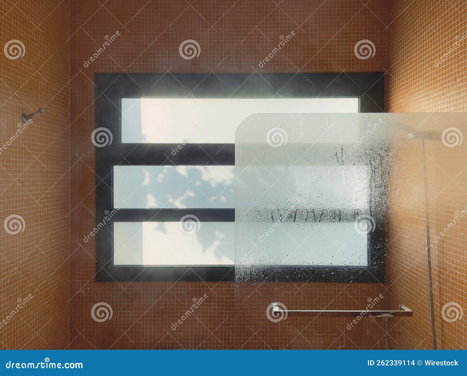 View Inside a Shower with a Horizontal Window Stock Photo - Image of ...