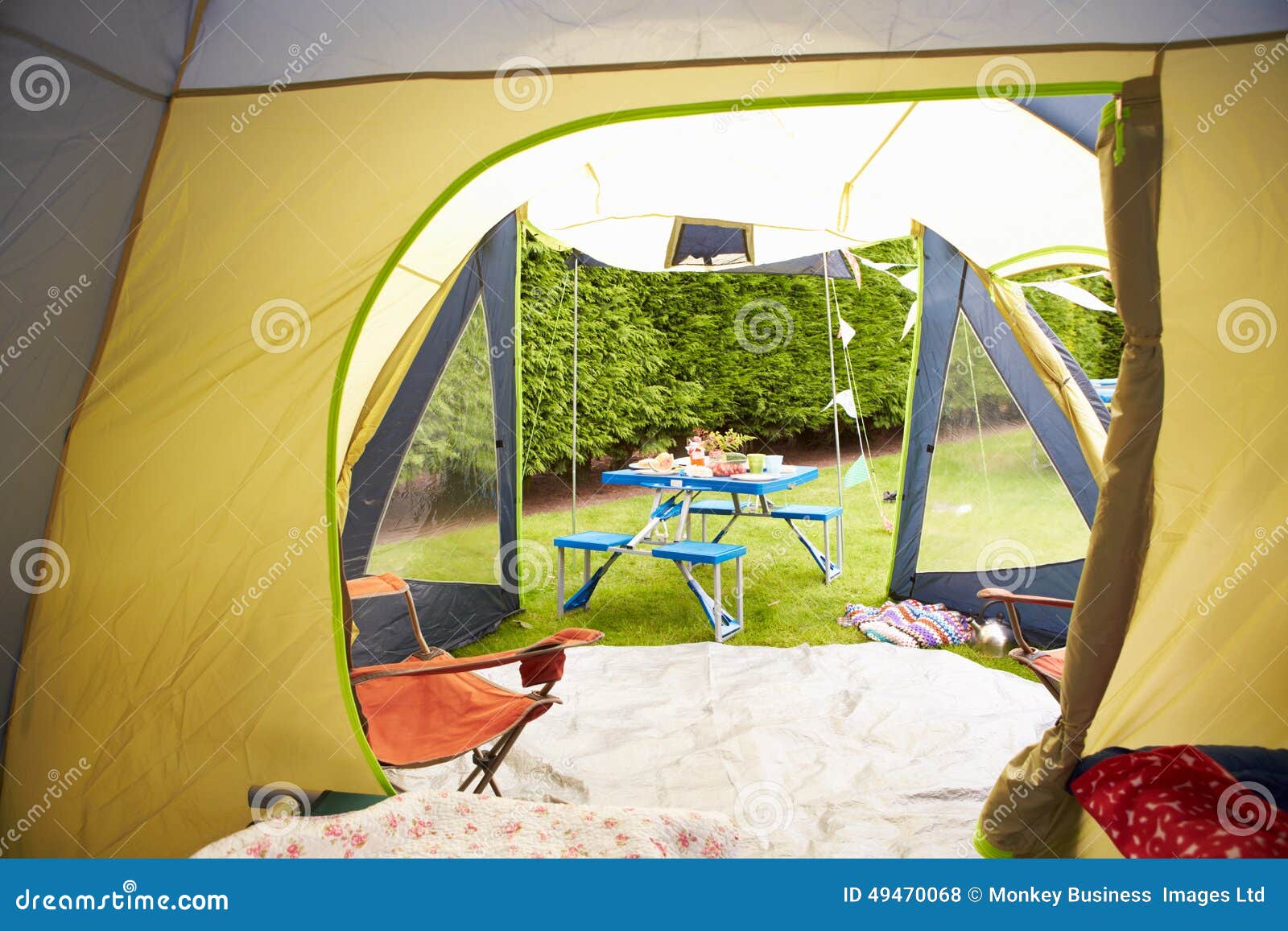View from Inside Tent Looking Out Towards Picnic Table Stock Photo ...