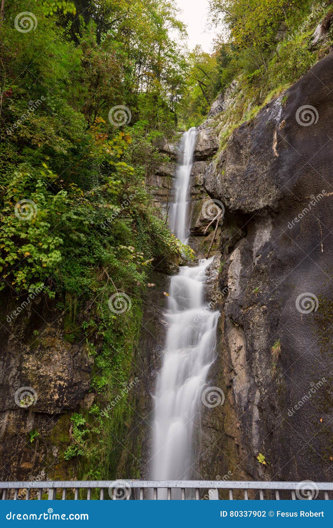 View Inspiring Waterfall in Hallstatt Stock Photo - Image of grass ...