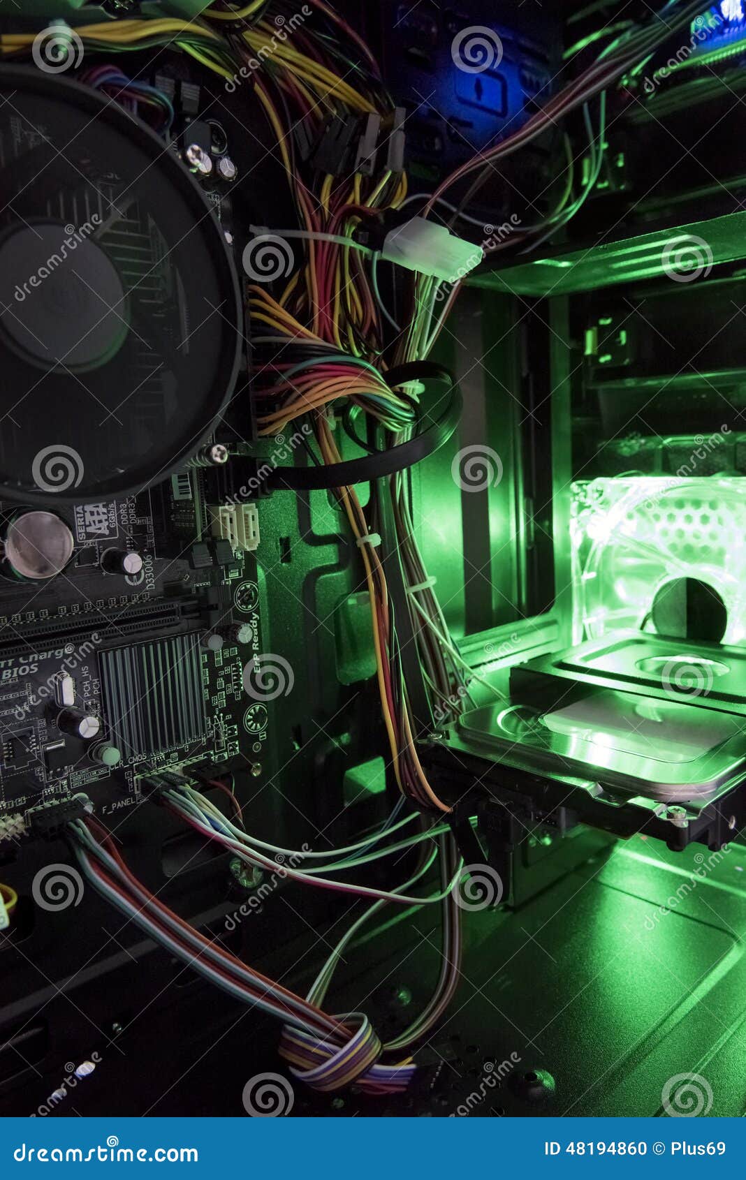 View of the Internal Structure of the Pc with a Green Light from Stock ...