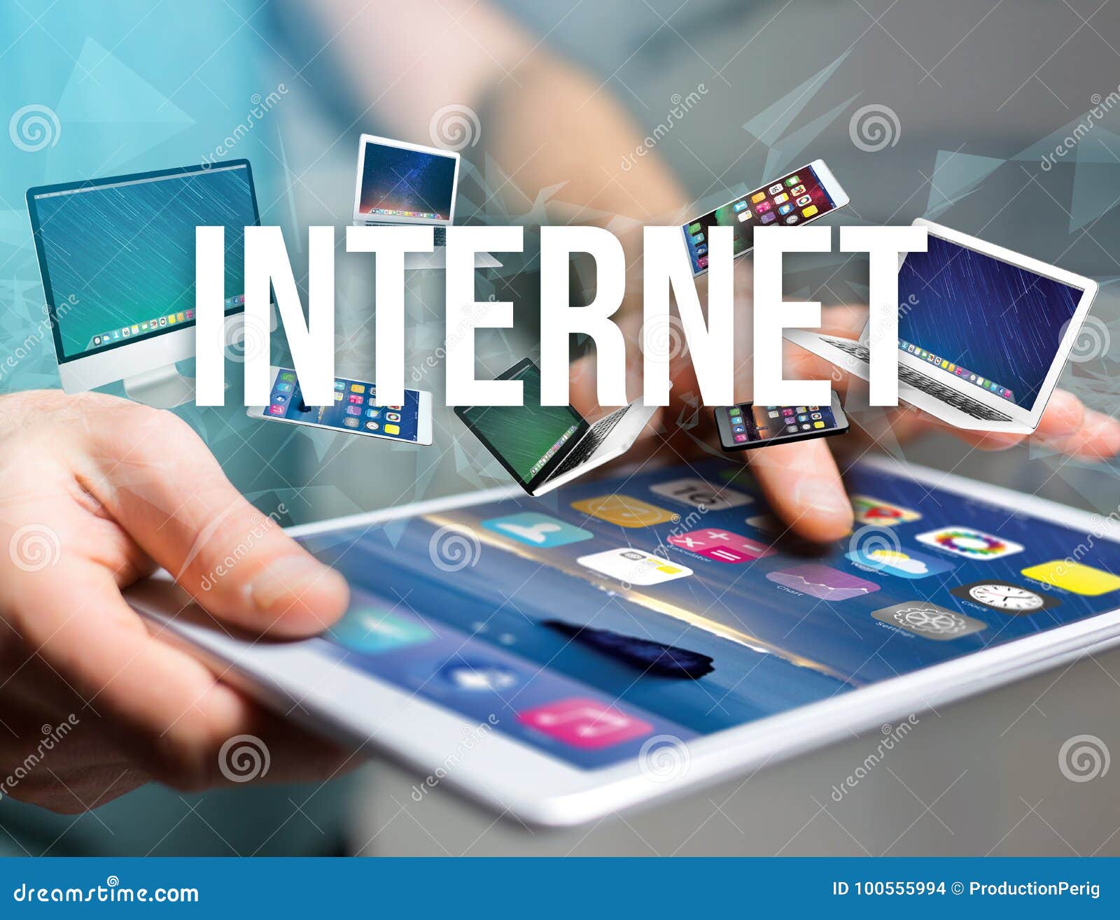 Internet Title Surounded by Device Like Smartphone, Tablet or La Stock ...