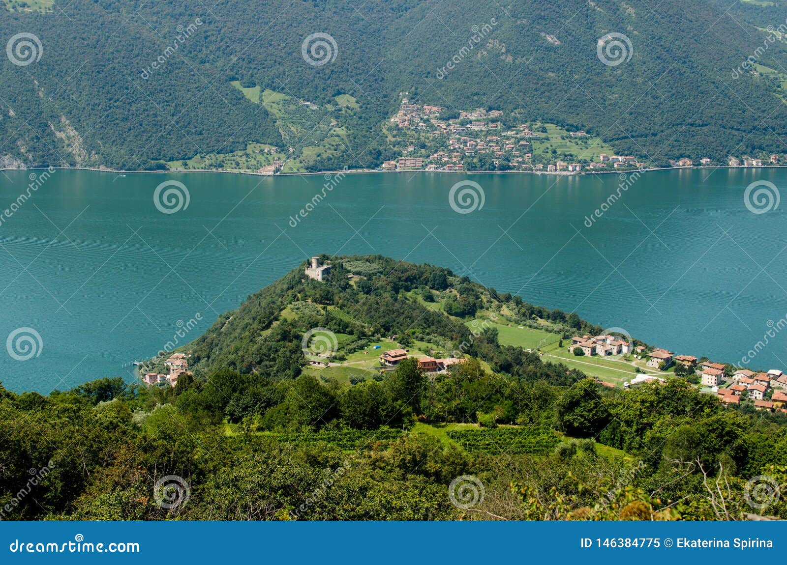 View on Iseo Lake from Montisola Stock Image - Image of beauty, tree ...