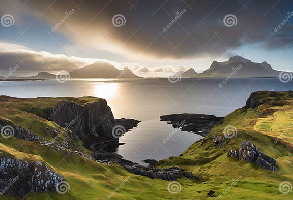 A View of the Island of Eigg Stock Illustration - Illustration of water ...