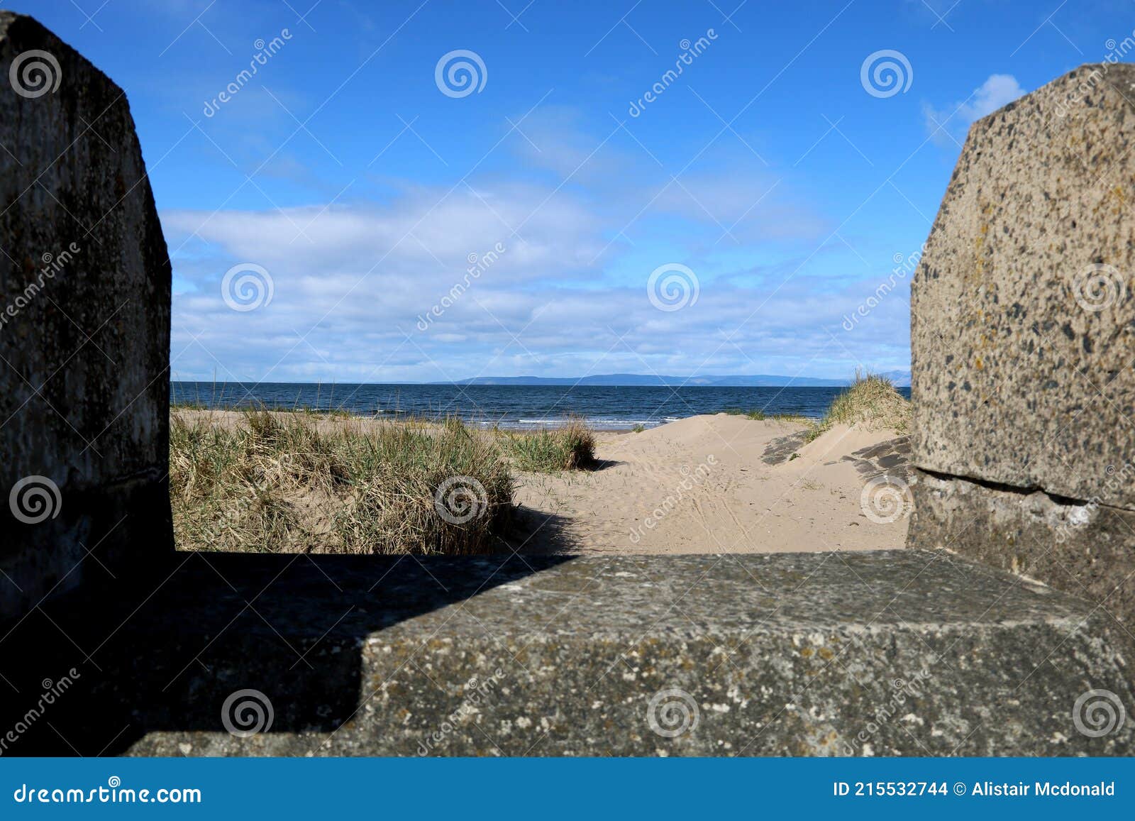 View of Isle of Arran through Parapet Wall at Ayr Seafront Scotland ...