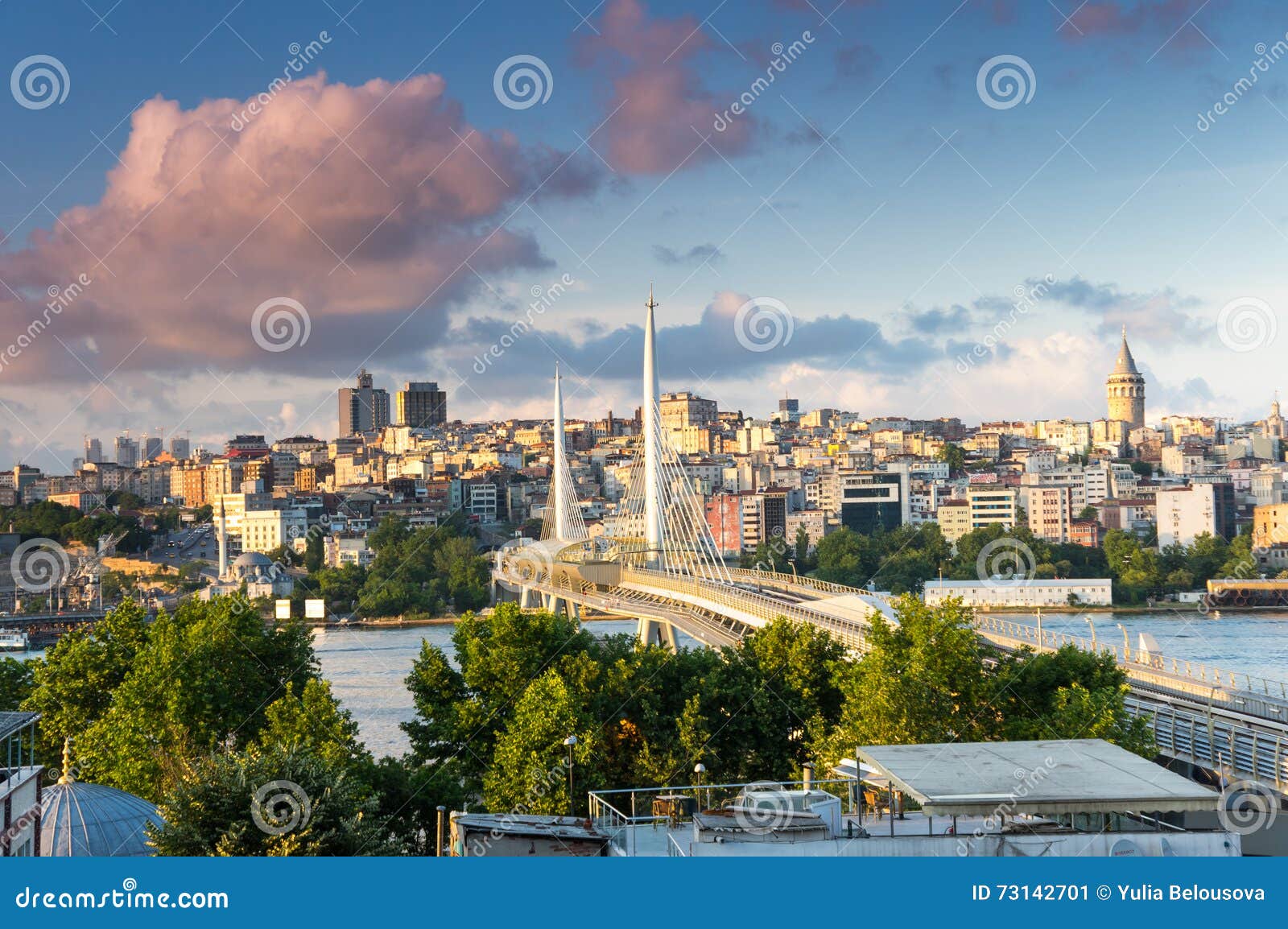 View of Istanbul on sunset stock image. Image of bridge - 73142701