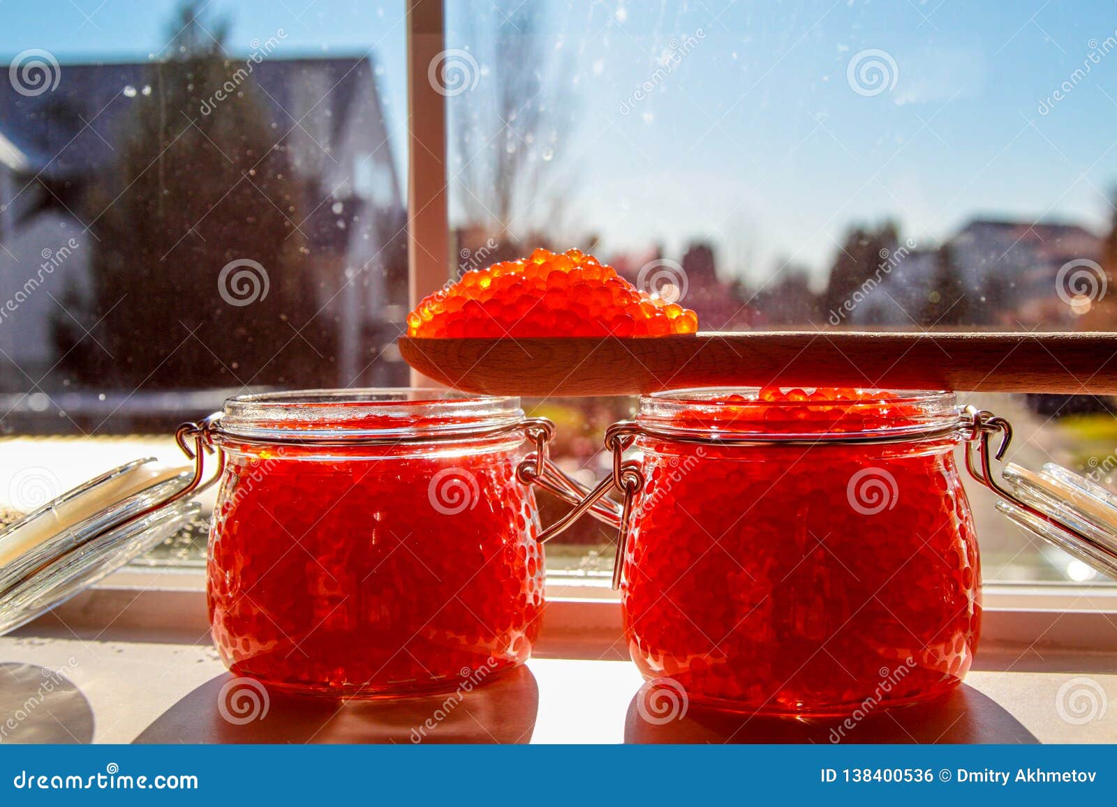 View at Jars of Prepared Salted Red Salmon Caviar Stock Photo - Image ...