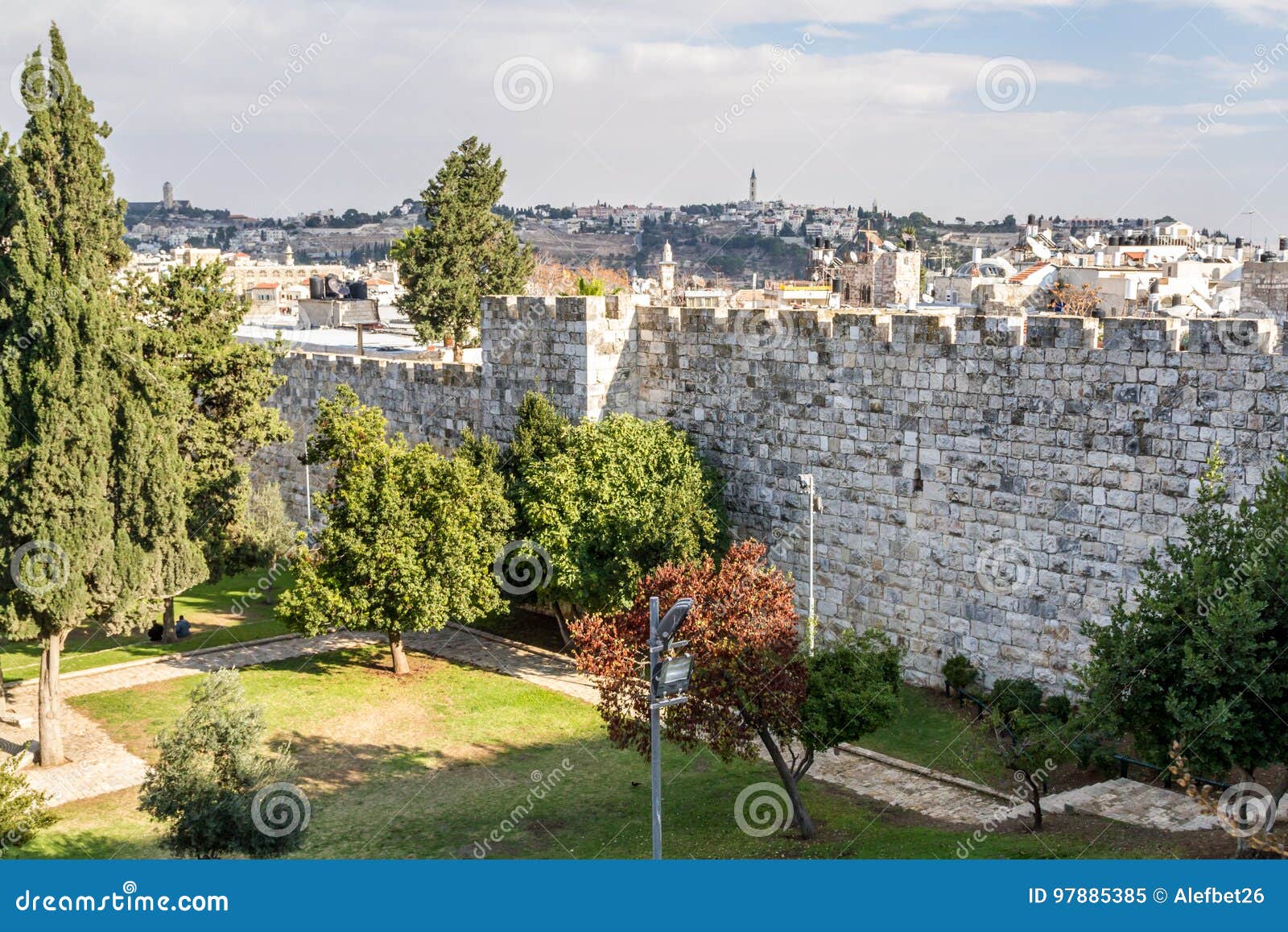 View of Jerusalem from the Old City Walls in Israel Stock Image - Image ...