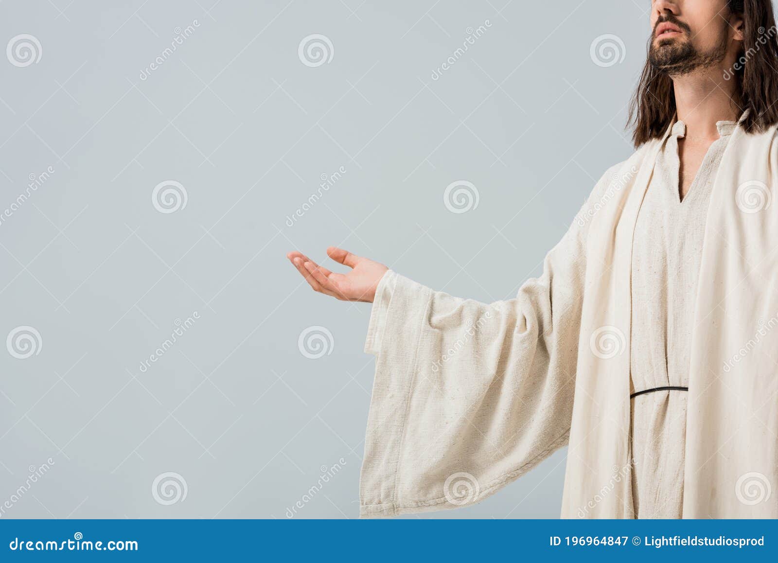 View of Jesus with Outstretched Hand Isolated on Grey Stock Image ...