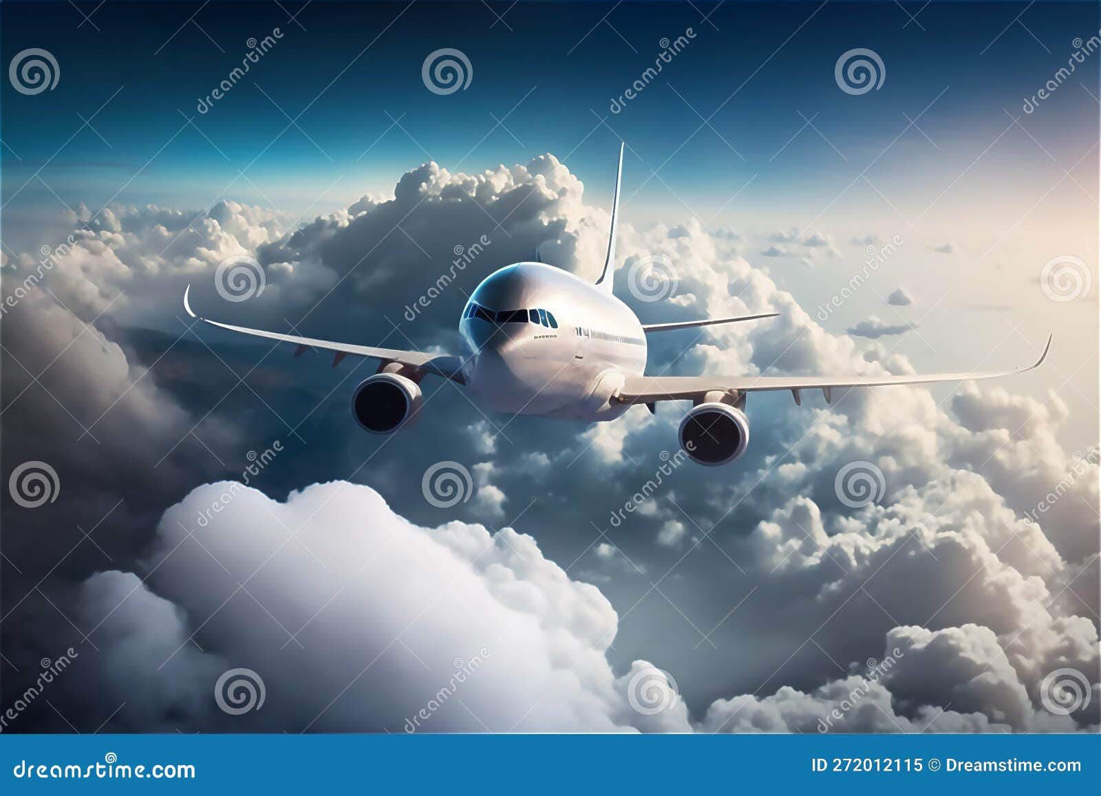 View of Jet Airliner in Flight Above the Clouds, Airplane Up in the Air ...