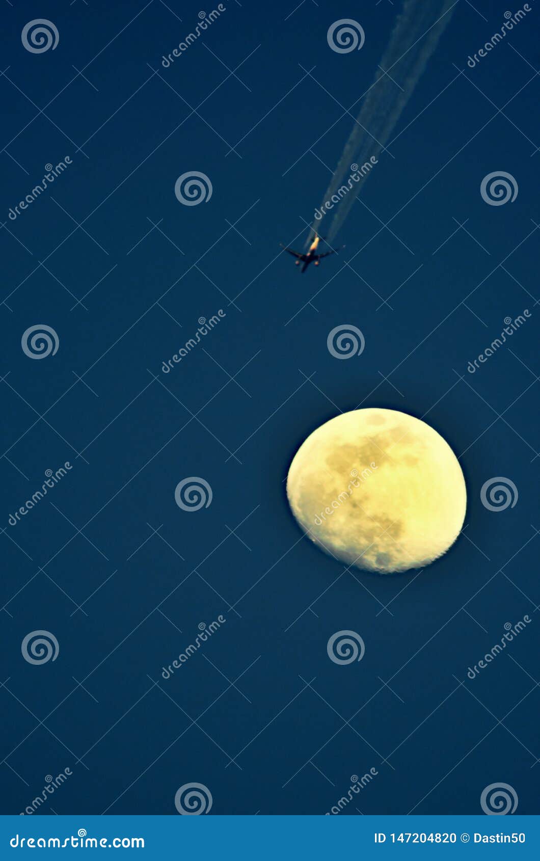 Moon and plane. stock photo. Image of plane, dusk, universe - 147204820
