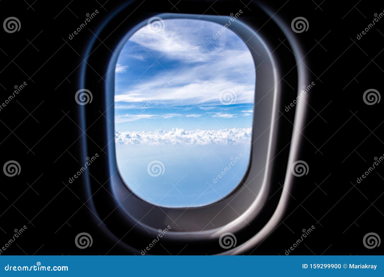 View through a Jet Plane Window High on the Blue Sky Stock Photo ...