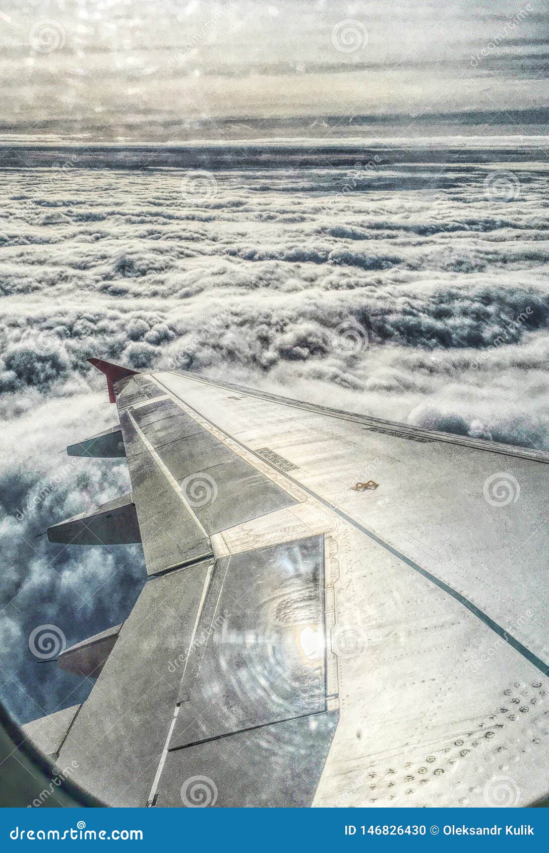 View of Jet Plane Wing Above the Clouds Stock Illustration ...