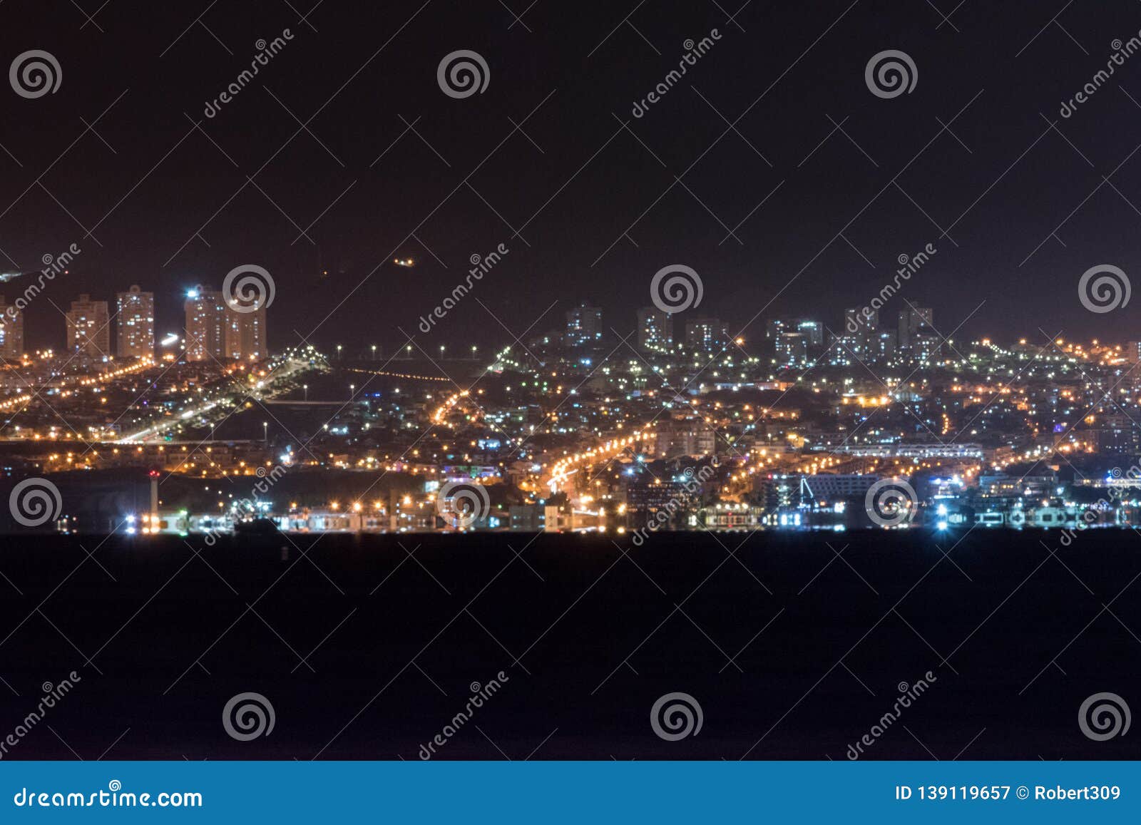 View of Eilat, Israel from Aqaba, Jordan at Night Stock Image - Image ...