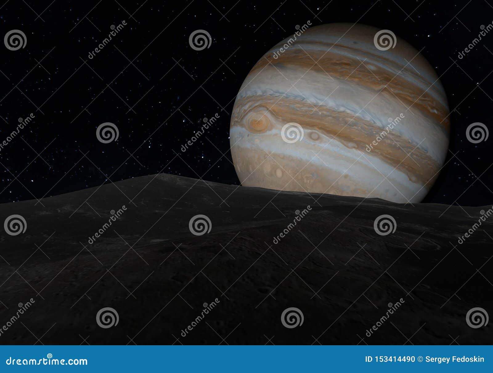 View of Jupiter from Asteroid. 3D Illustration Stock Illustration ...