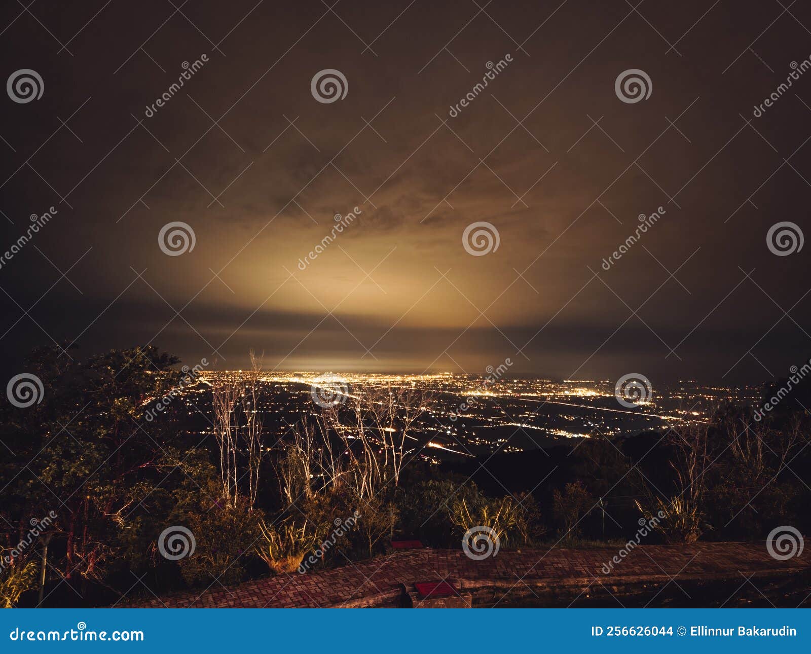 View of the Kedah City at Night from the Top of the Mountain Stock ...