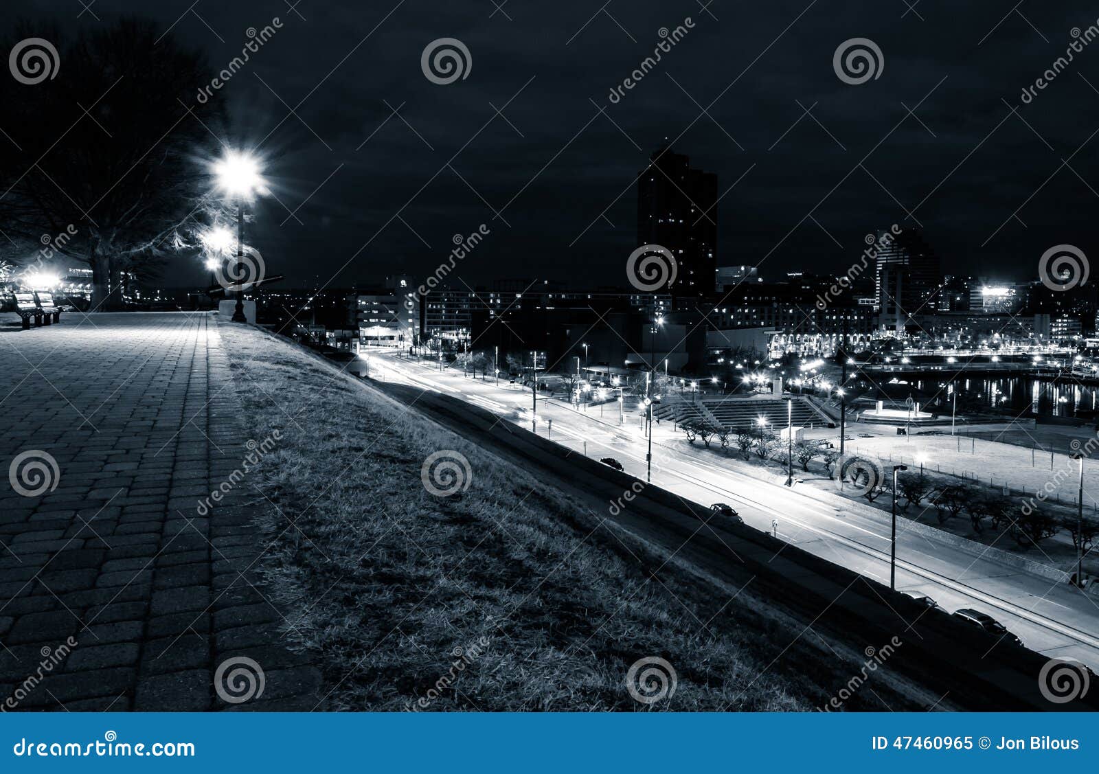 View of Key Highway and Baltimore from Federal Hill at Night. Stock ...