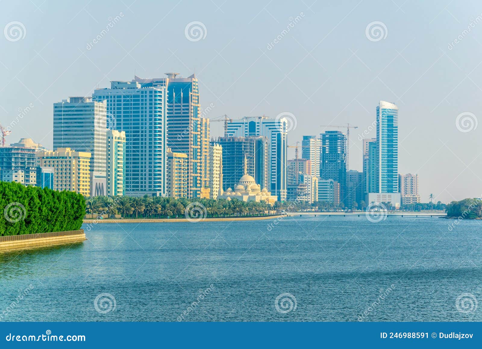 View of the Khalid Lagoon Surrounded with Skyscraper in the Emirate ...