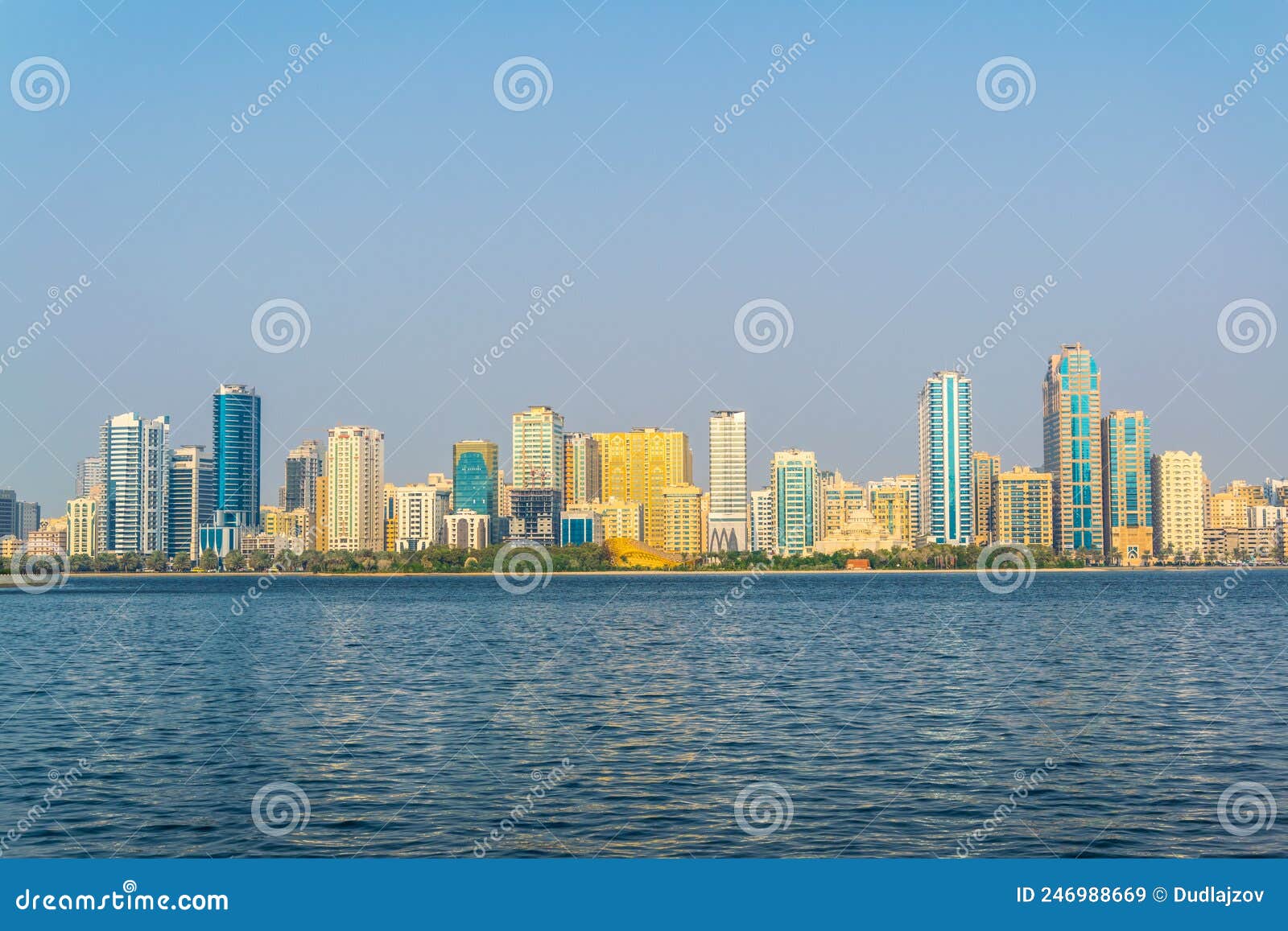 View of the Khalid Lagoon Surrounded with Skyscraper in the Emirate ...
