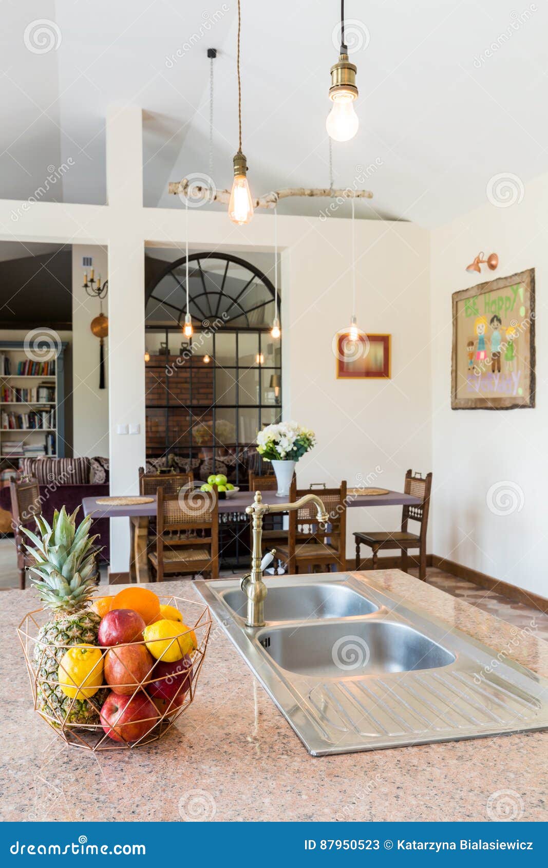 View from Kitchen on Dining Table Stock Image - Image of functional ...