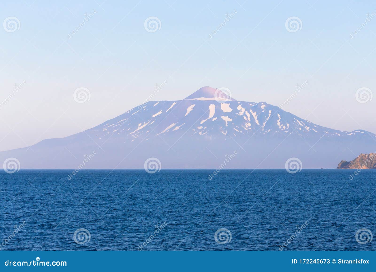 View on a Kunashir Island with Volcano Tyatya from the Sea Stock Image ...