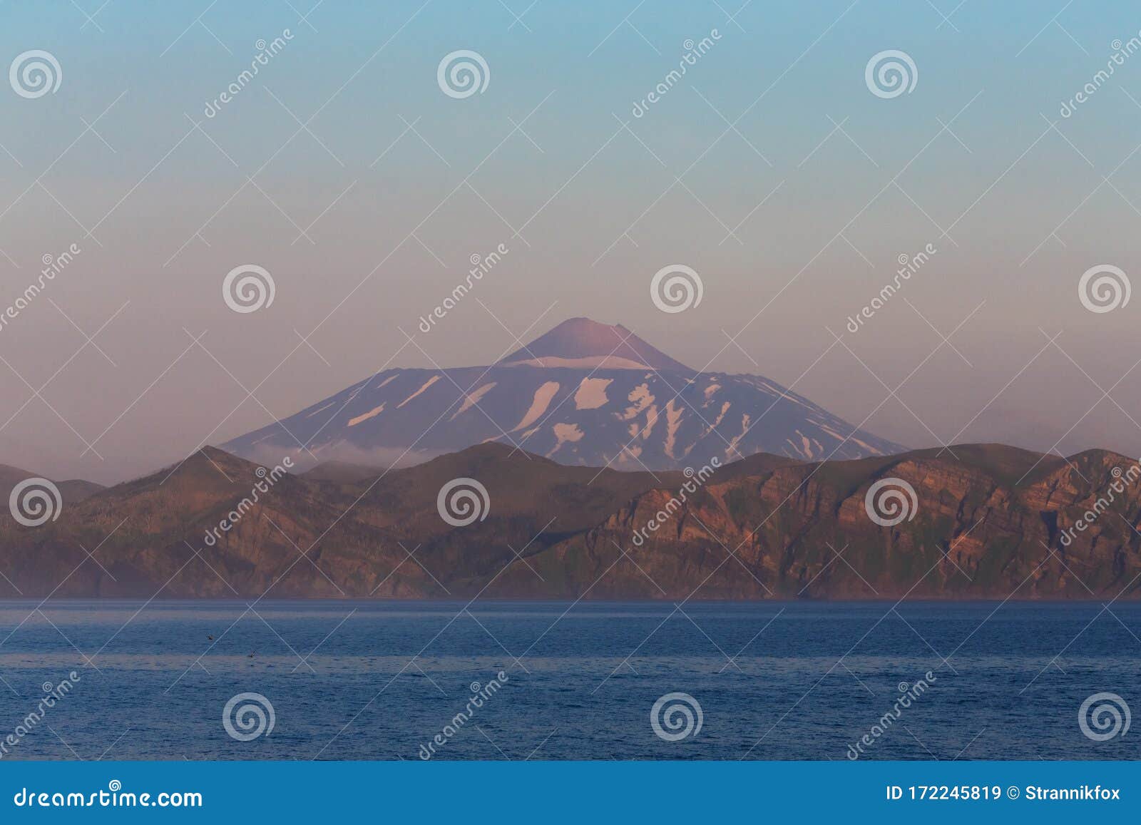 View on a Kunashir Island with Volcano Tyatya from the Sea Stock Image ...