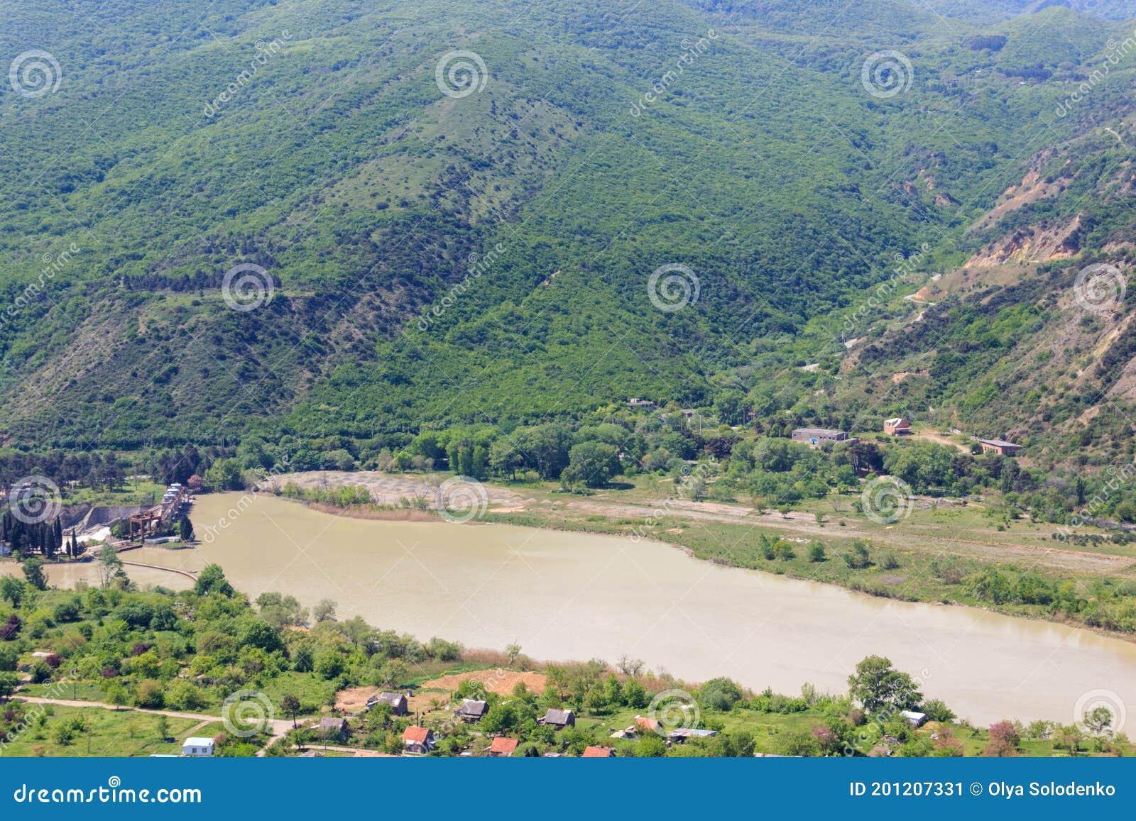 View on the Kura Mtkvari River in Caucasus Mountains, Georgia Stock ...