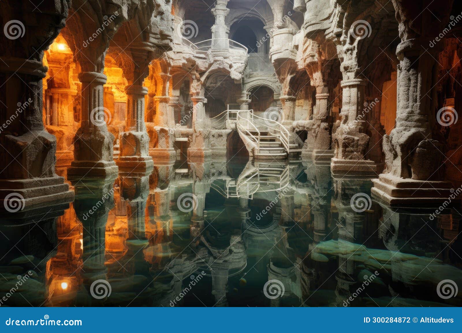 A View of a Labyrinth Flooded with Crystal Clear Underground Water ...