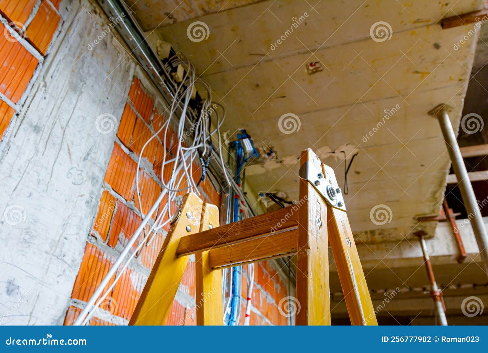 View on Ladder and Cable Tray with Bundle of Cables between Floors in ...