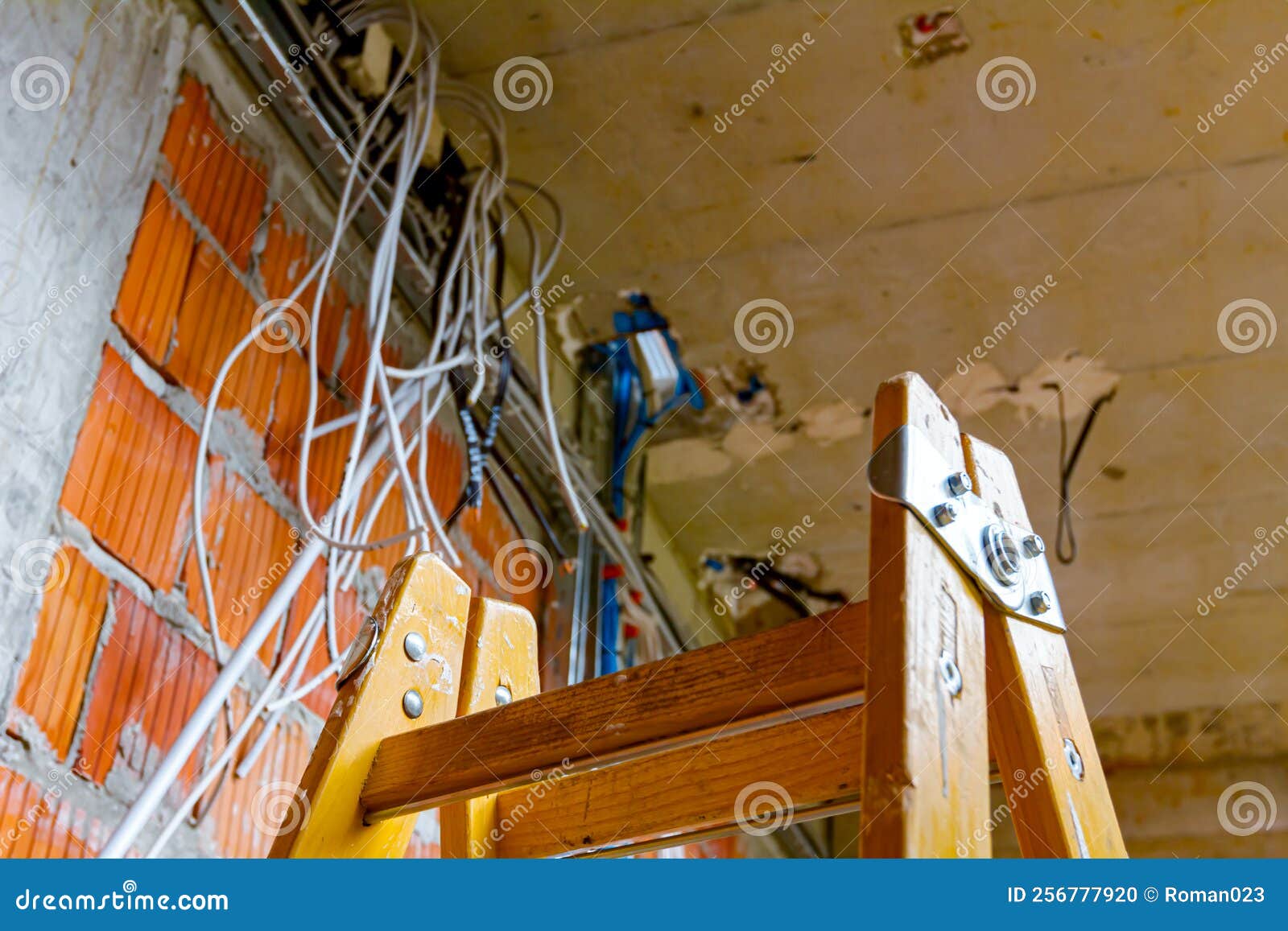 View on Ladder and Cable Tray with Bundle of Cables between Floors in ...