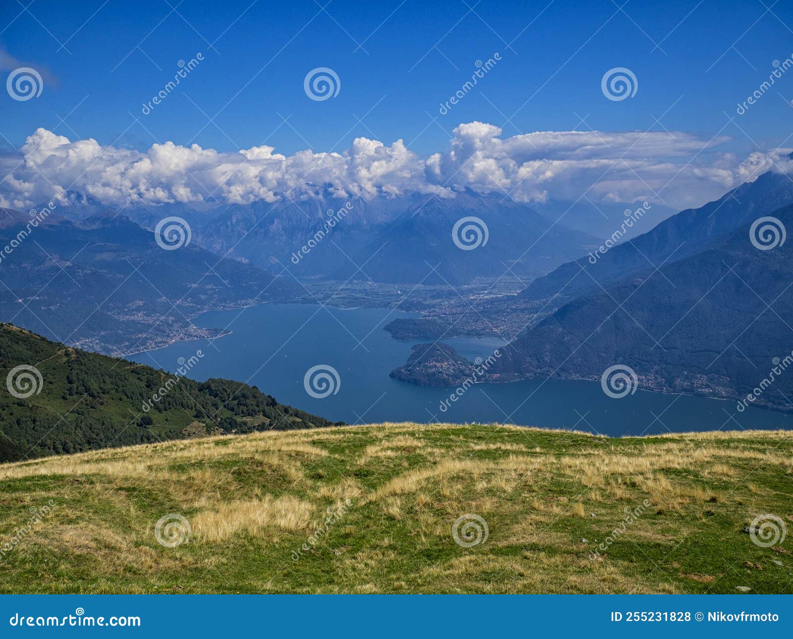 View of Lake Como and Valtellina from Bregnano Mountain Stock Photo ...