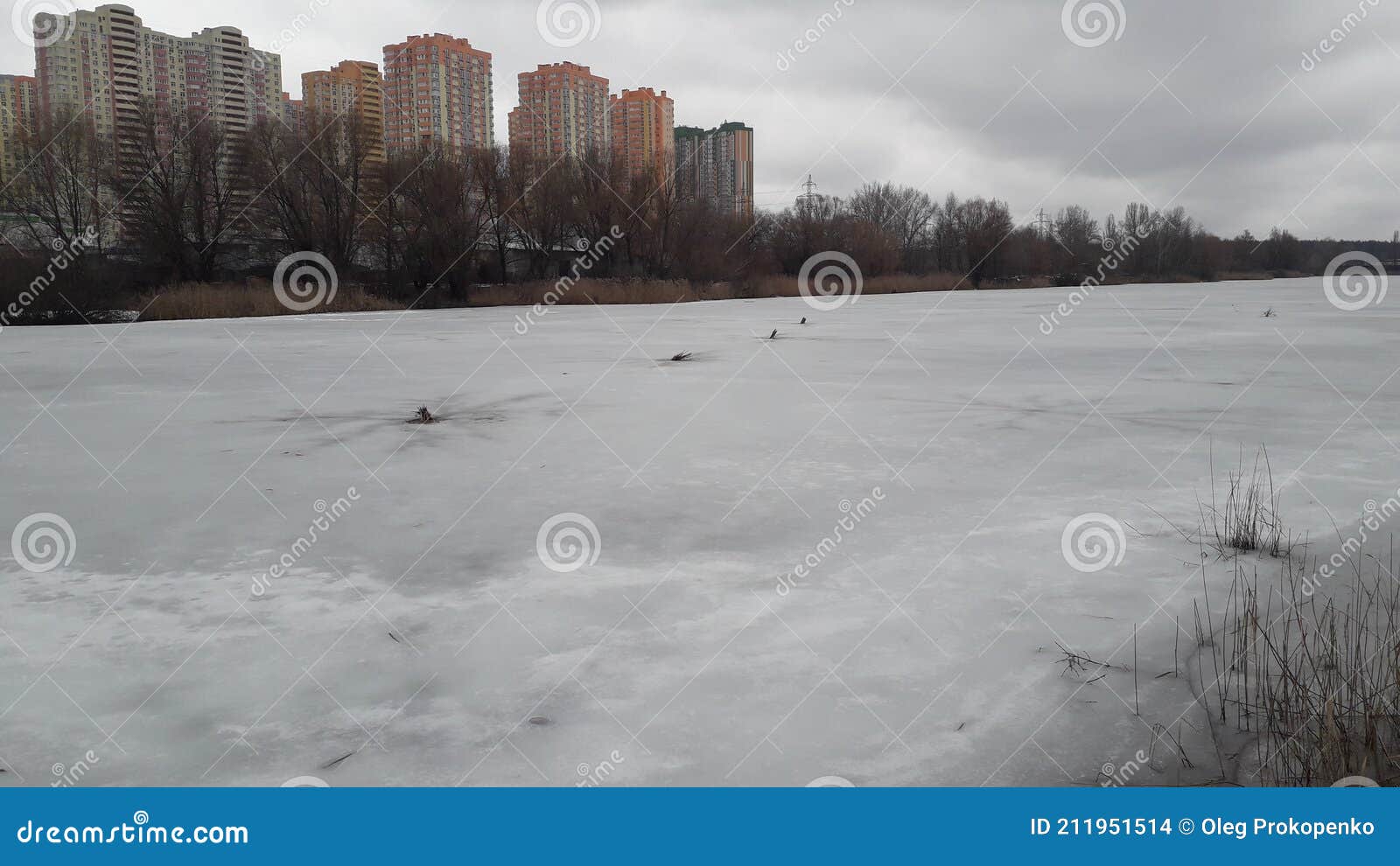 View of the Lake Covered with a Layer of Ice Stock Photo - Image of ...