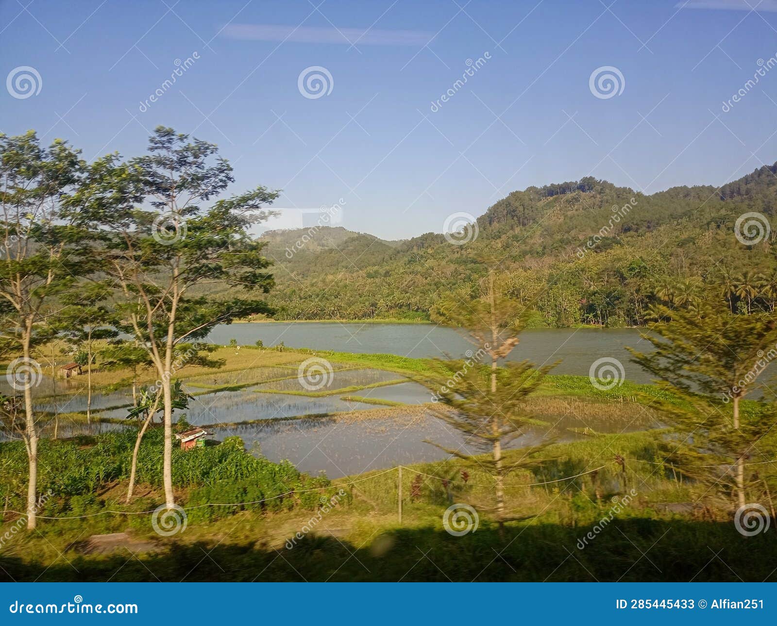View of Lake with the Hill Around Stock Image - Image of lake, hill ...