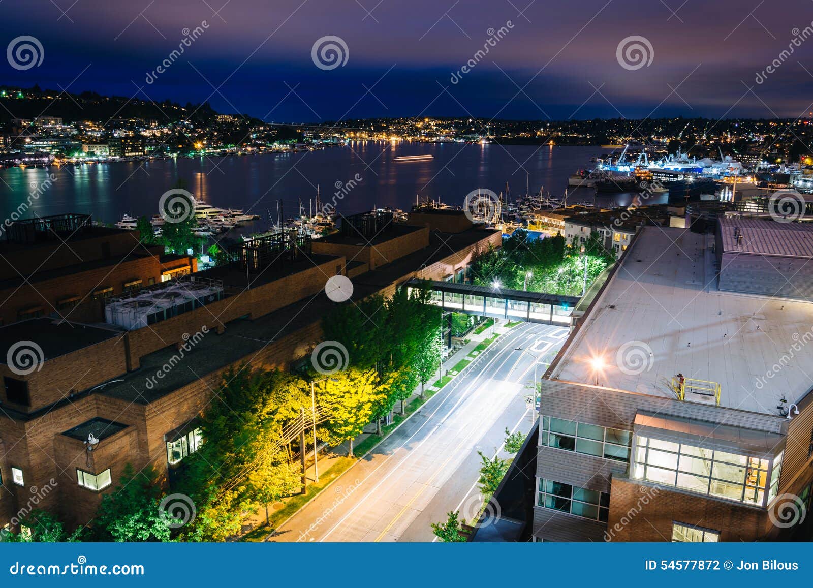 View of Lake Union from Lakeview Boulevard at Night, in Seattle ...