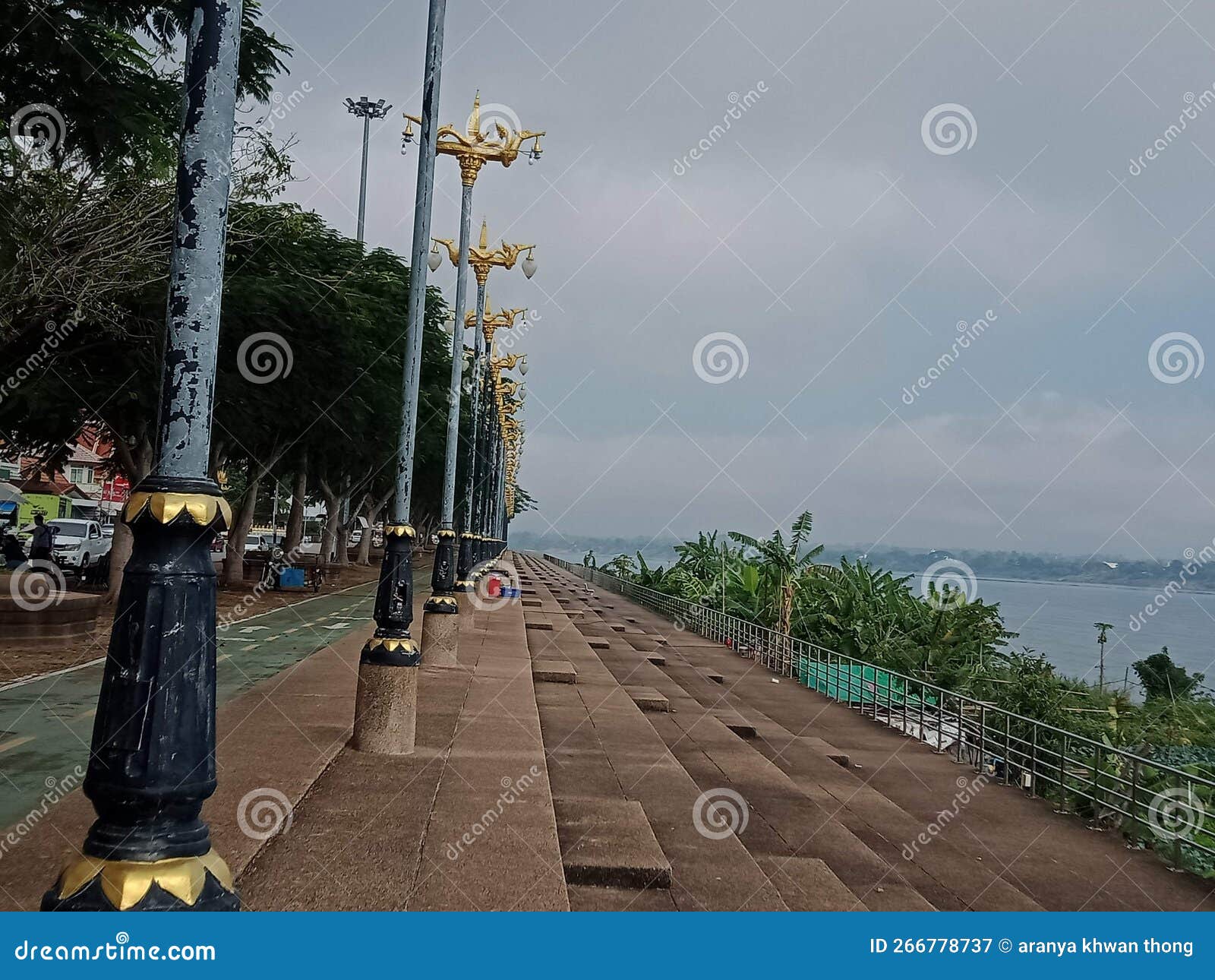 View of the Lamp Post, Walking Street, beside the Beautiful Waterfront ...