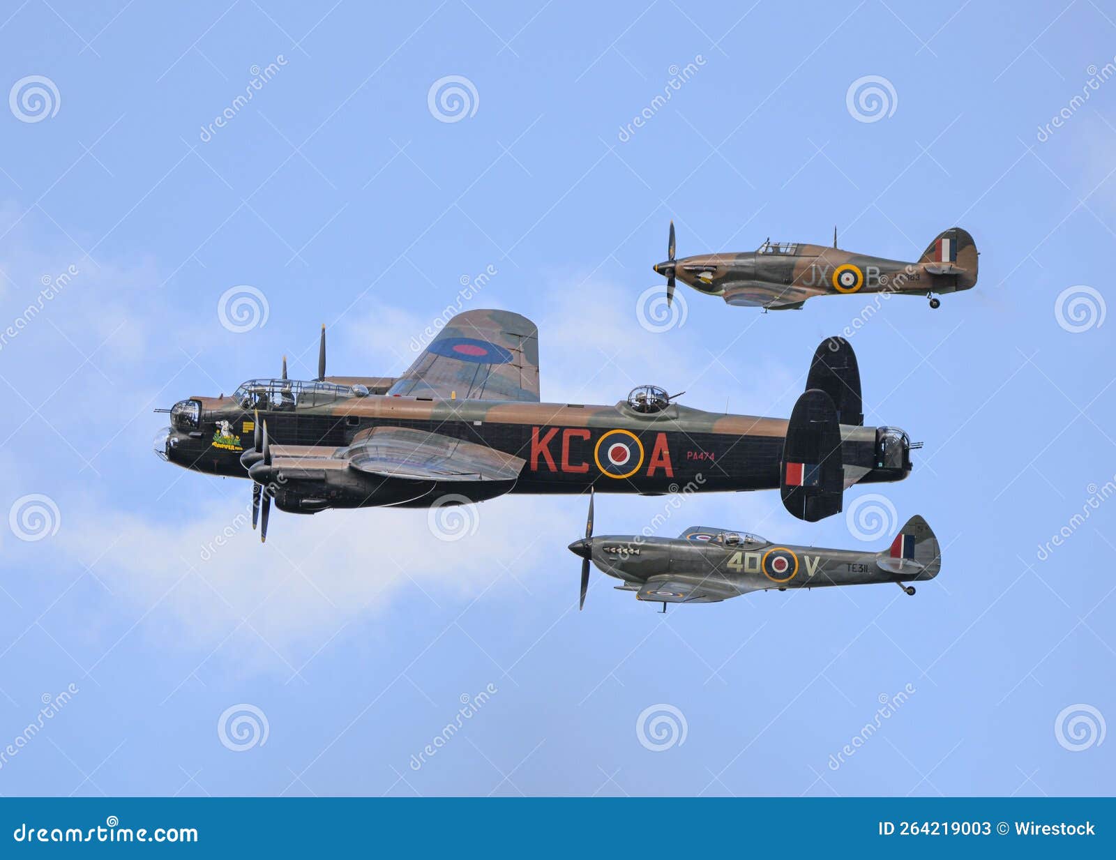 View of Lancaster, Spitfire, and Hurricane of the BBMF Flying in the ...